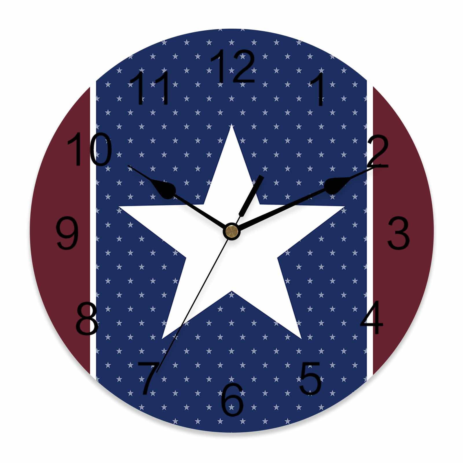 4th of July Wall Clock American Star Flag Clocks PVC Silent Non-Ticking ...