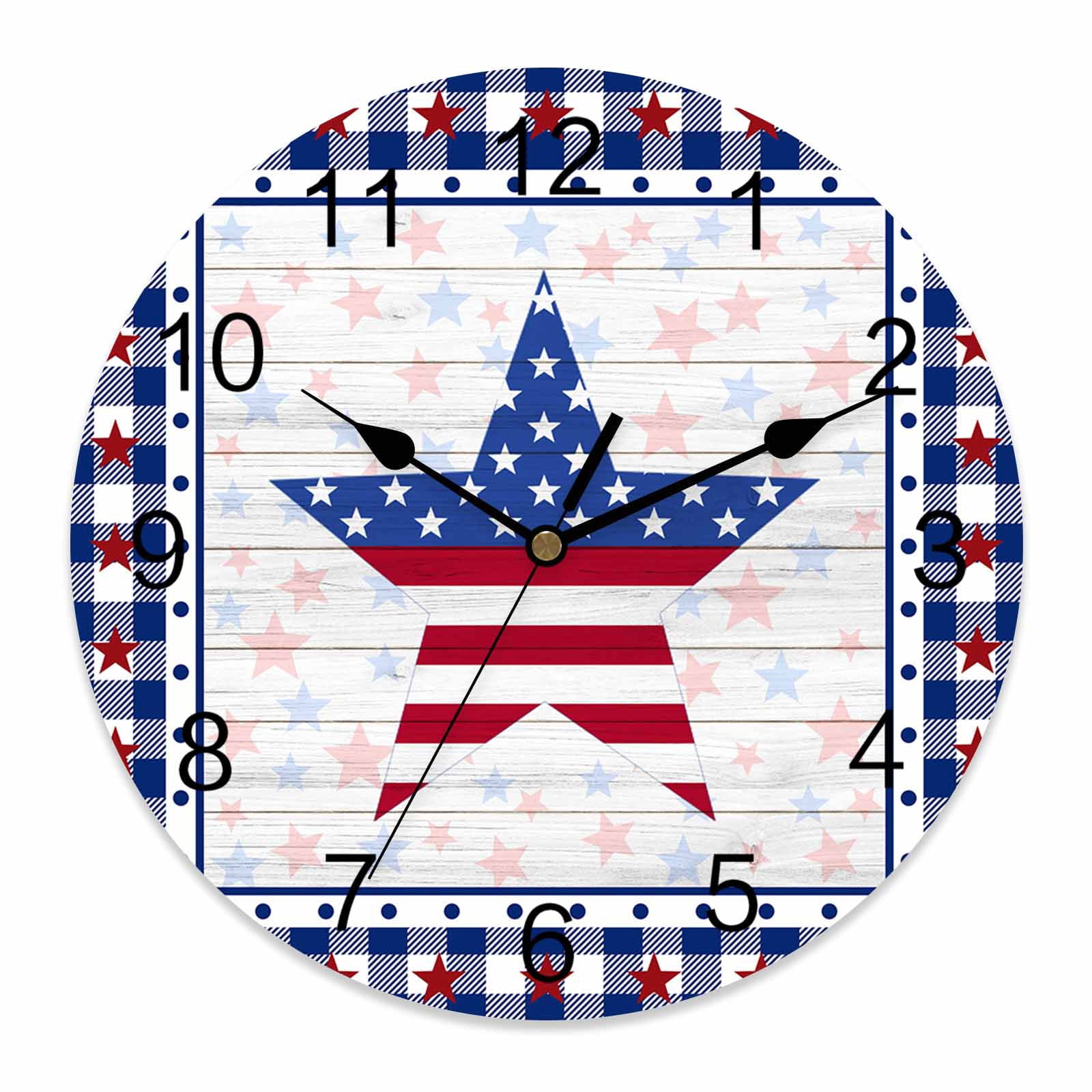 4th of July Wall Clock American Stars Flag Clocks PVC Silent Non ...