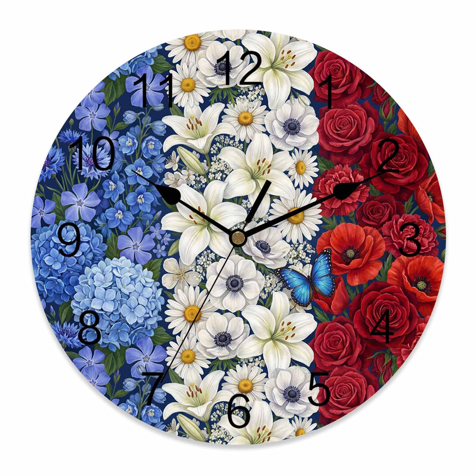 4th of July Wall Clock French Flag Clocks PVC Silent Non-Ticking ...