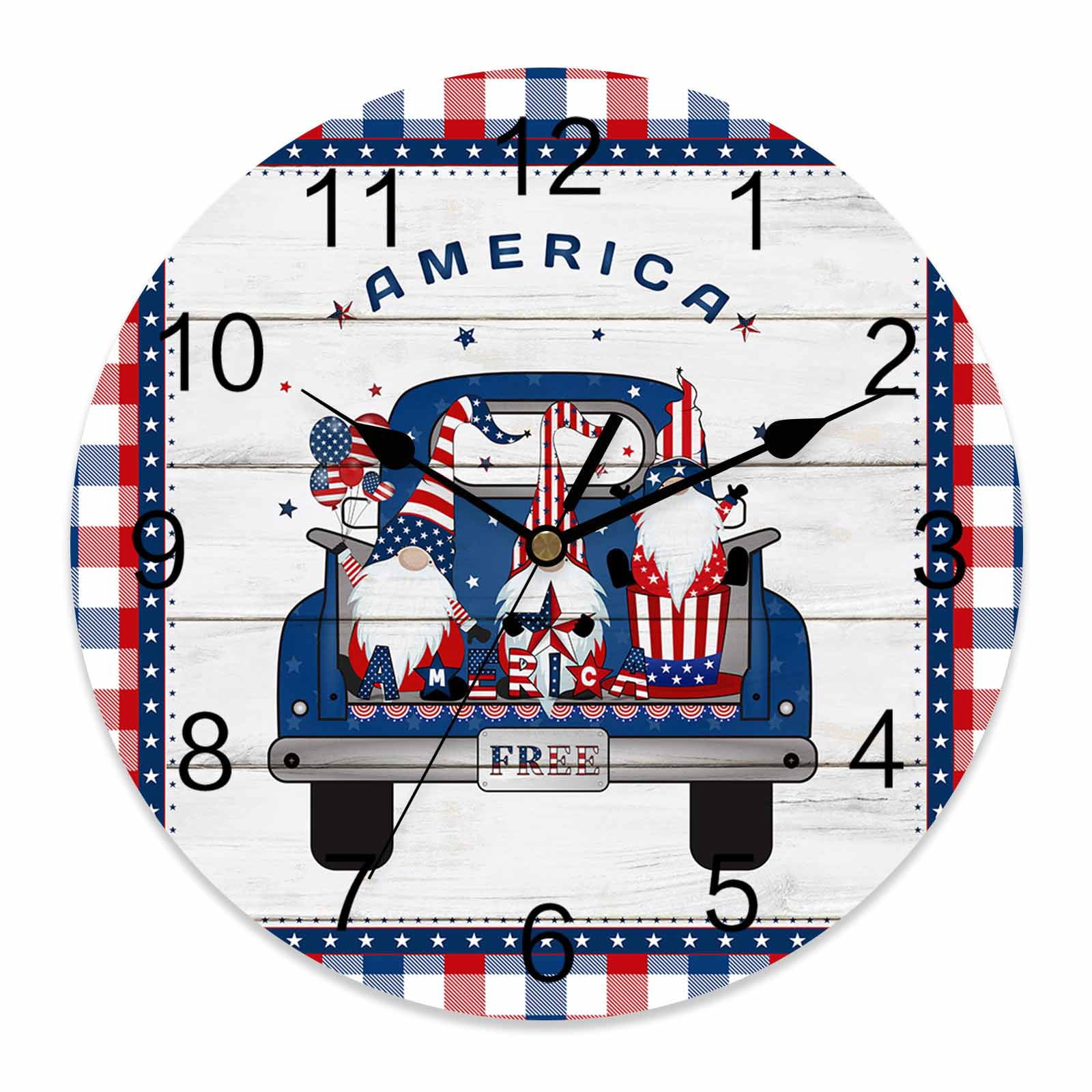 4th of July Wall Clock Gnomes Farm Truck Clocks PVC Silent Non-Ticking ...