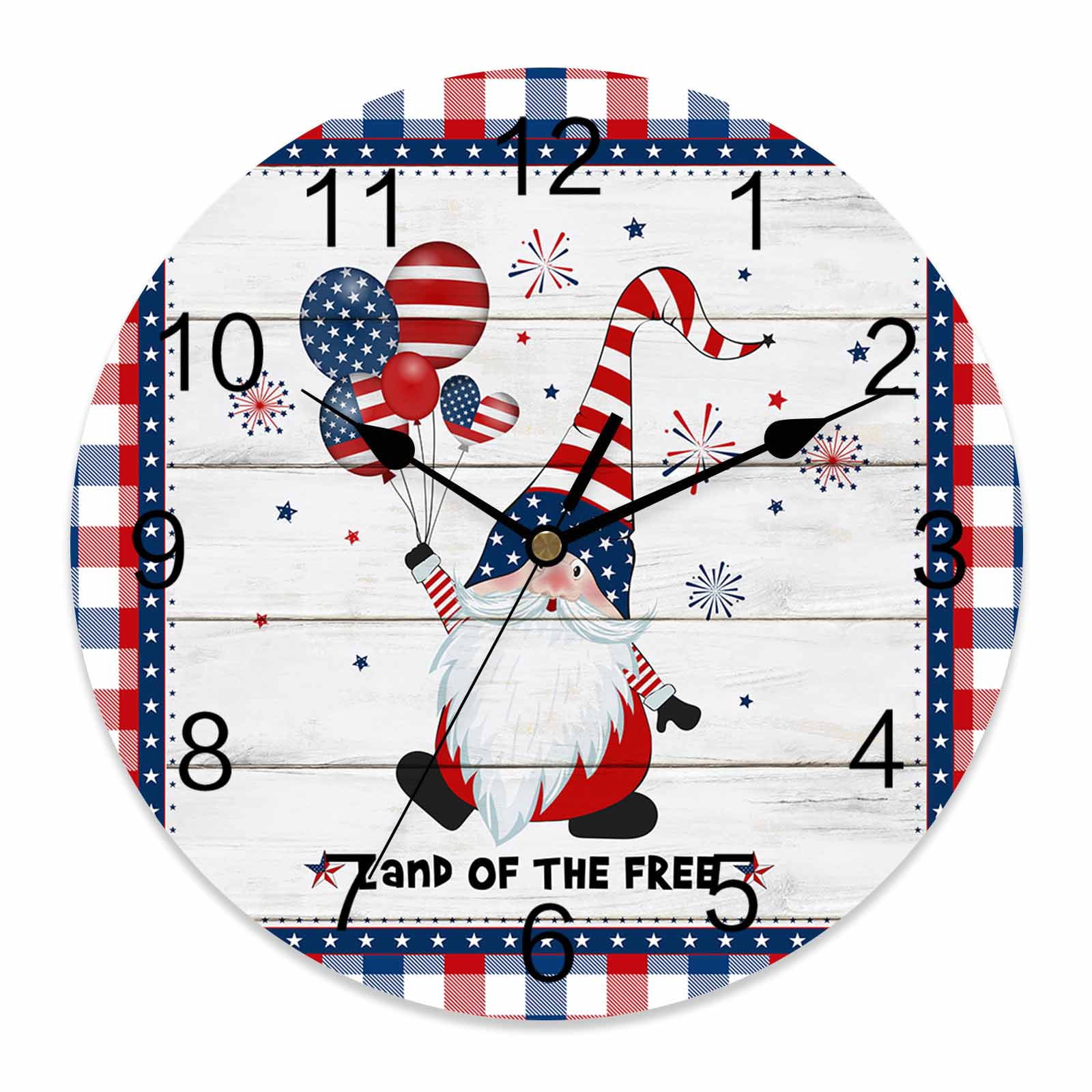 4th of July Wall Clock Gnomes Holding Balloon Clocks PVC Silent Non ...