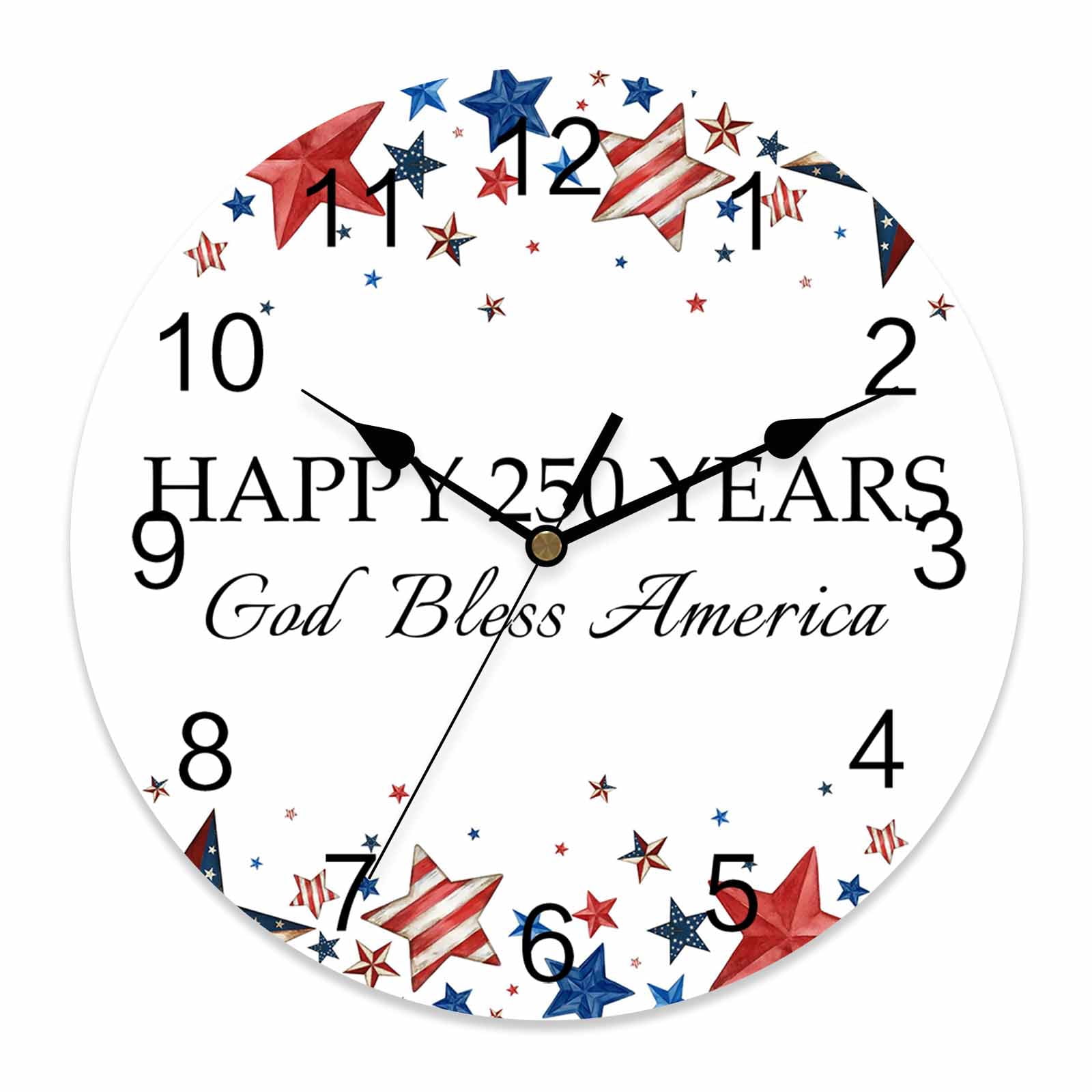 4th of July Wall Clock Happy 250 Years Clocks PVC Silent Non-Ticking ...