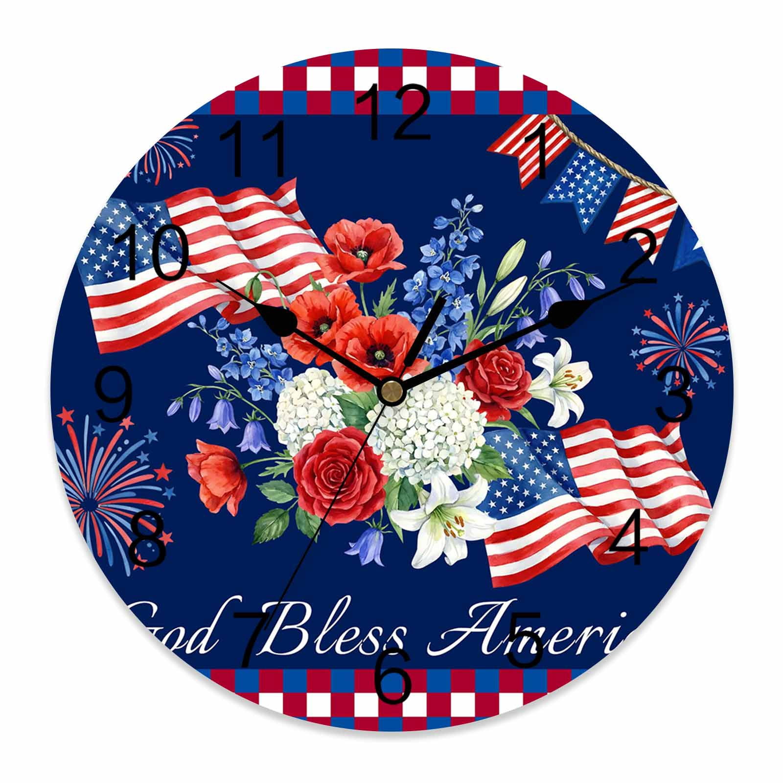 4th of July Wall Clock Patriotic American Flag Clocks PVC Silent Non ...