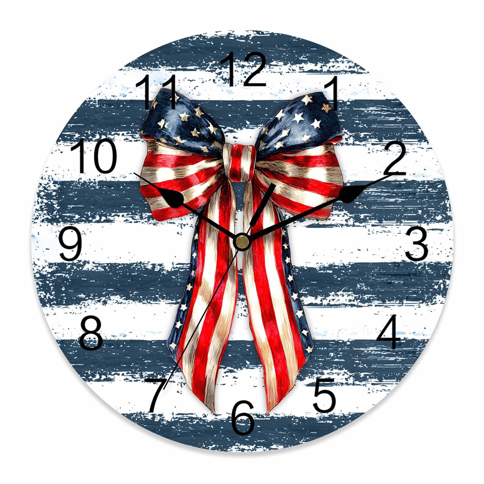 4th of July Wall Clock Patriotic Bow Knot Clocks PVC Silent Non-Ticking ...