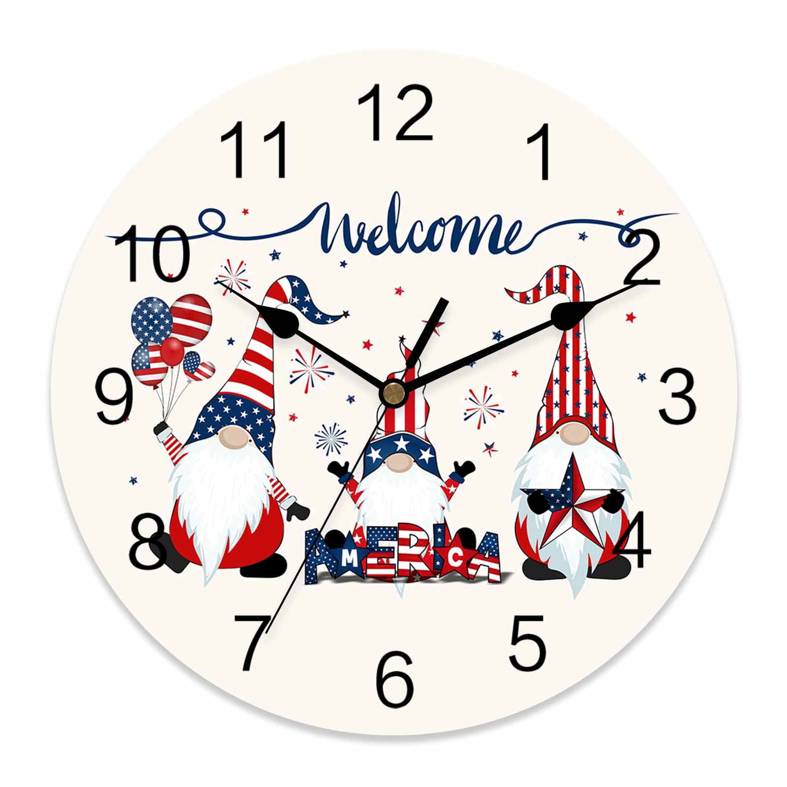 4th of July Wall Clock Patriotic Firework Clocks PVC Silent Non-Ticking ...