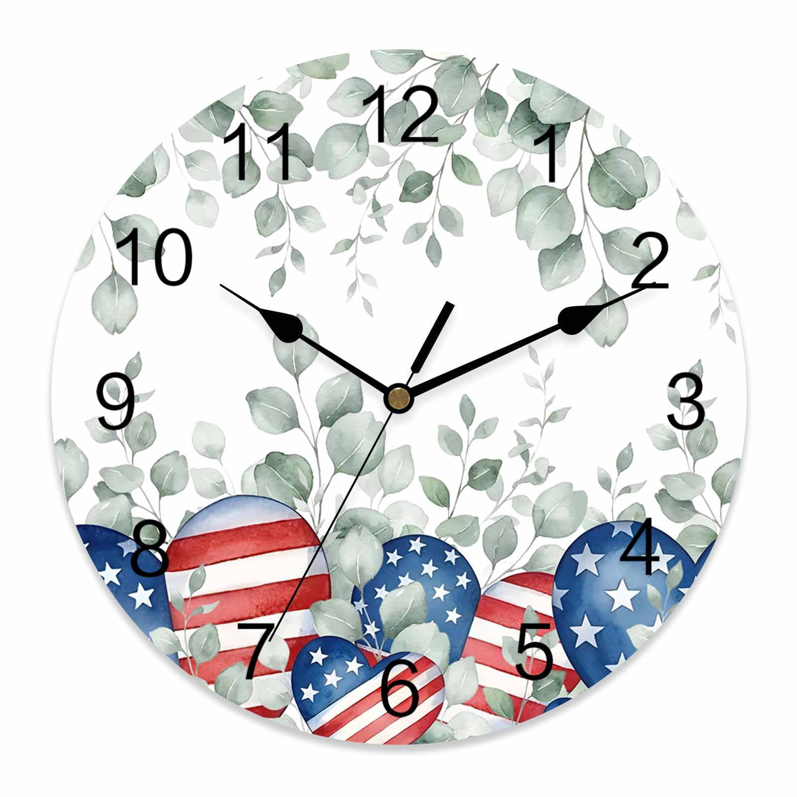 4th of July Wall Clock Patriotic Love Heart Clocks PVC Silent Non ...