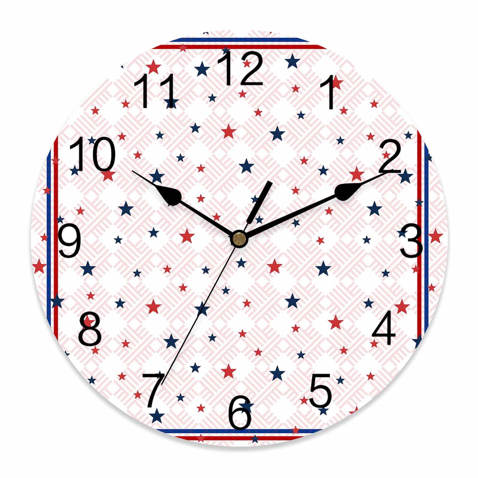 4th of July Wall Clock Patriotic Star Stripes Clocks PVC Silent Non ...