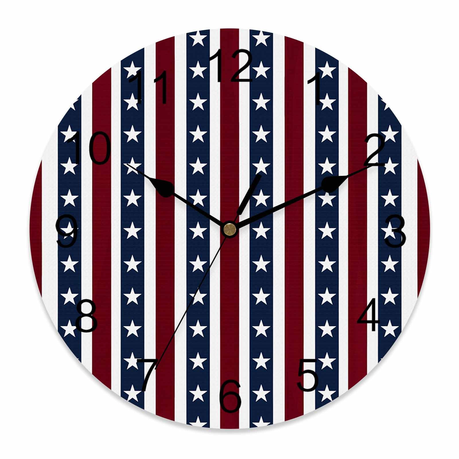 4th of July Wall Clock Patriotic Star Stripes Clocks PVC Silent Non ...
