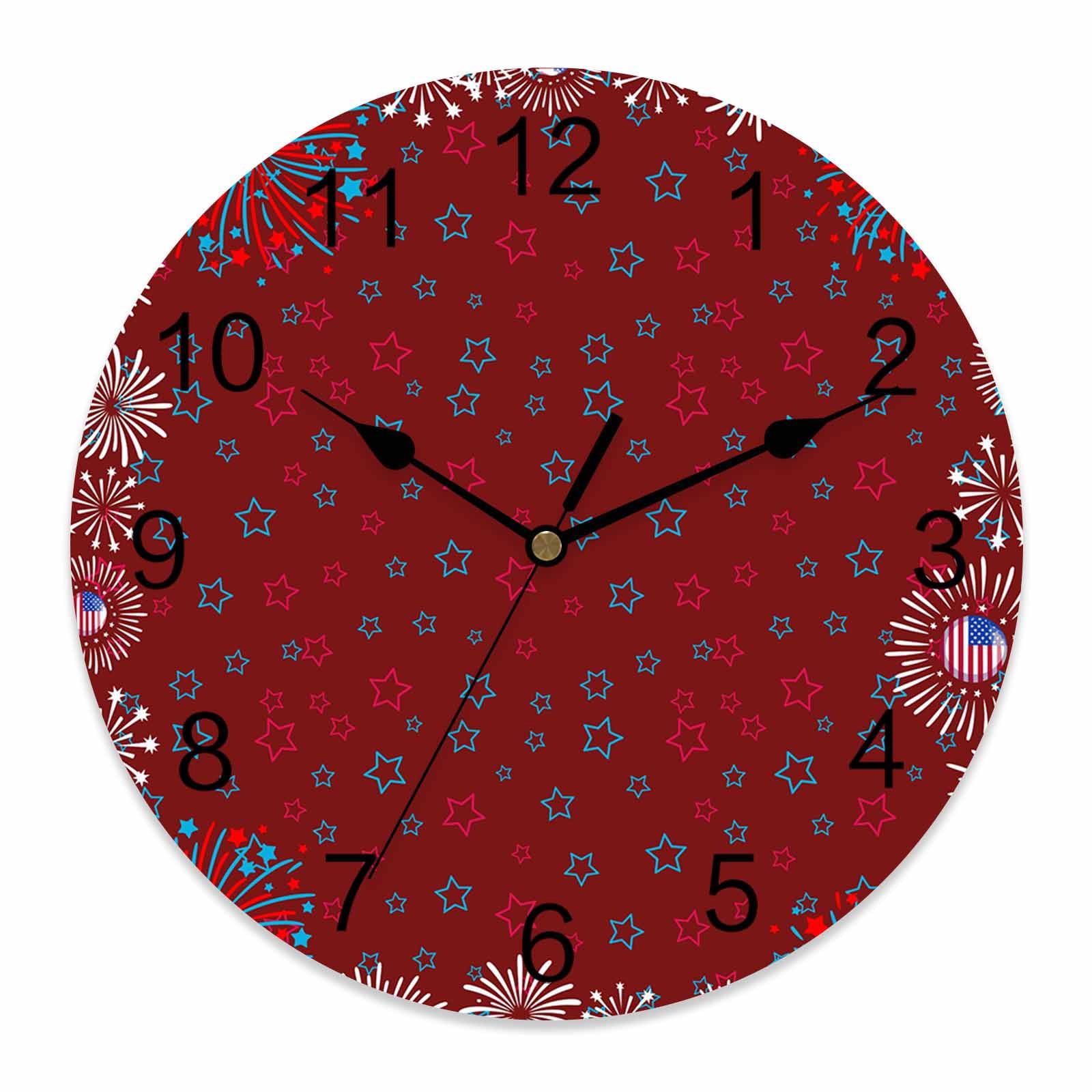 4th of July Wall Clock Patriotic Stars America Flag Clocks PVC Silent ...