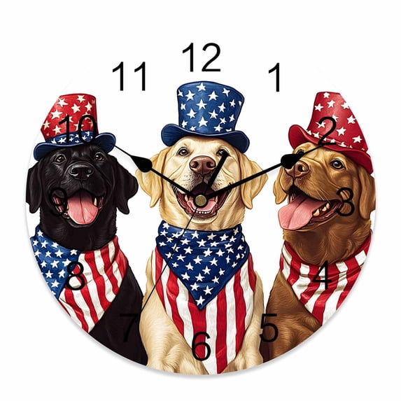 4th of July Wall Clock Patriotic Stars Dogs Clocks PVC Silent Non ...