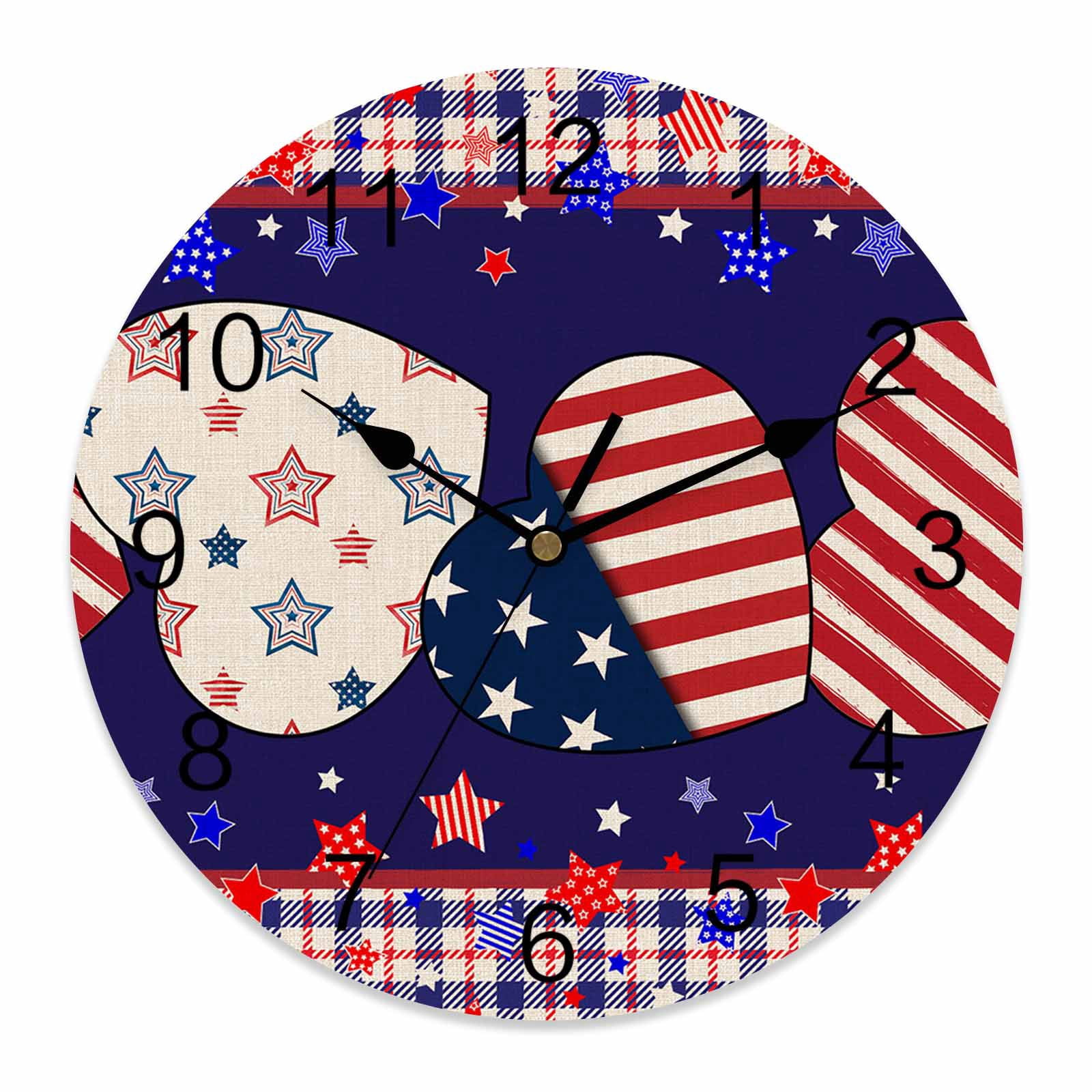 4th of July Wall Clock Patriotic Stars Love Heart Clocks PVC Silent Non ...