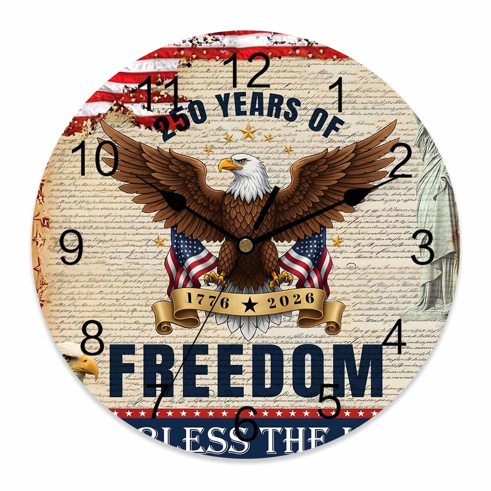 4th of July Wall Clock Patriotic Stars Statue of Liberty Clocks PVC ...