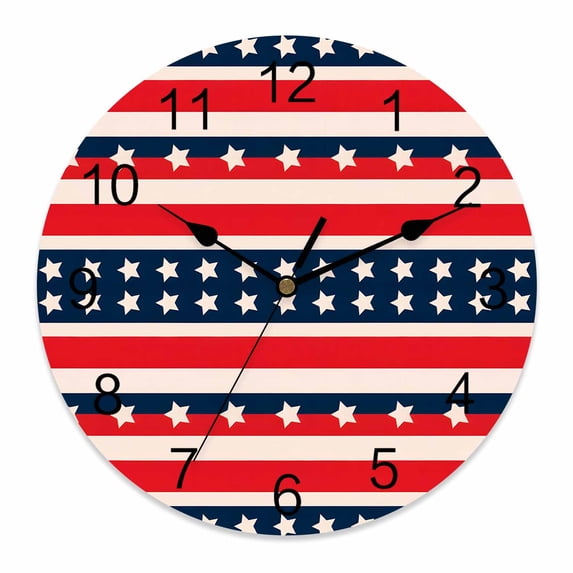 4th of July Wall Clock Patriotic Stars Stripes Clocks PVC Silent Non ...