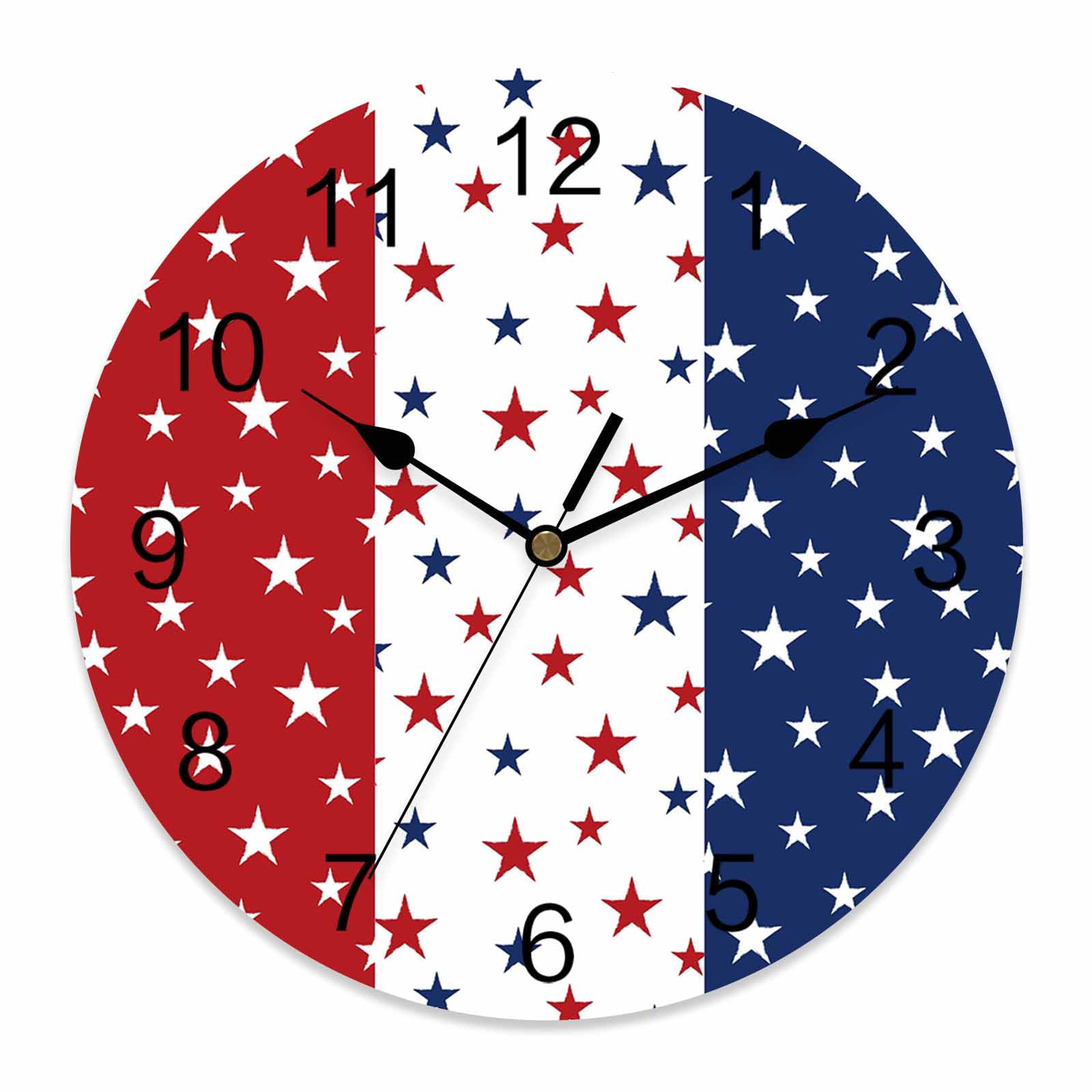 4th of July Wall Clock Patriotic Stars USA Flag Clocks PVC Silent Non ...