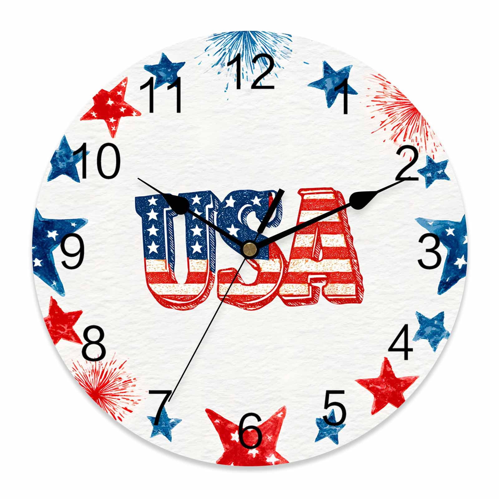 4th of July Wall Clock Patriotic USA Flag Clocks PVC Silent Non-Ticking ...