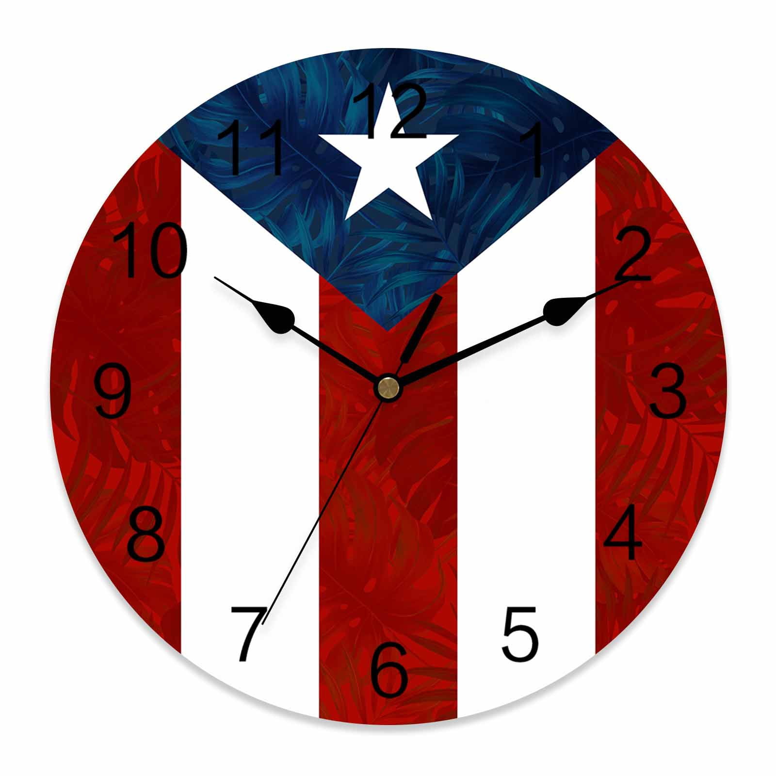 4th of July Wall Clock Puerto Rico Flag Clocks PVC Silent Non-Ticking ...