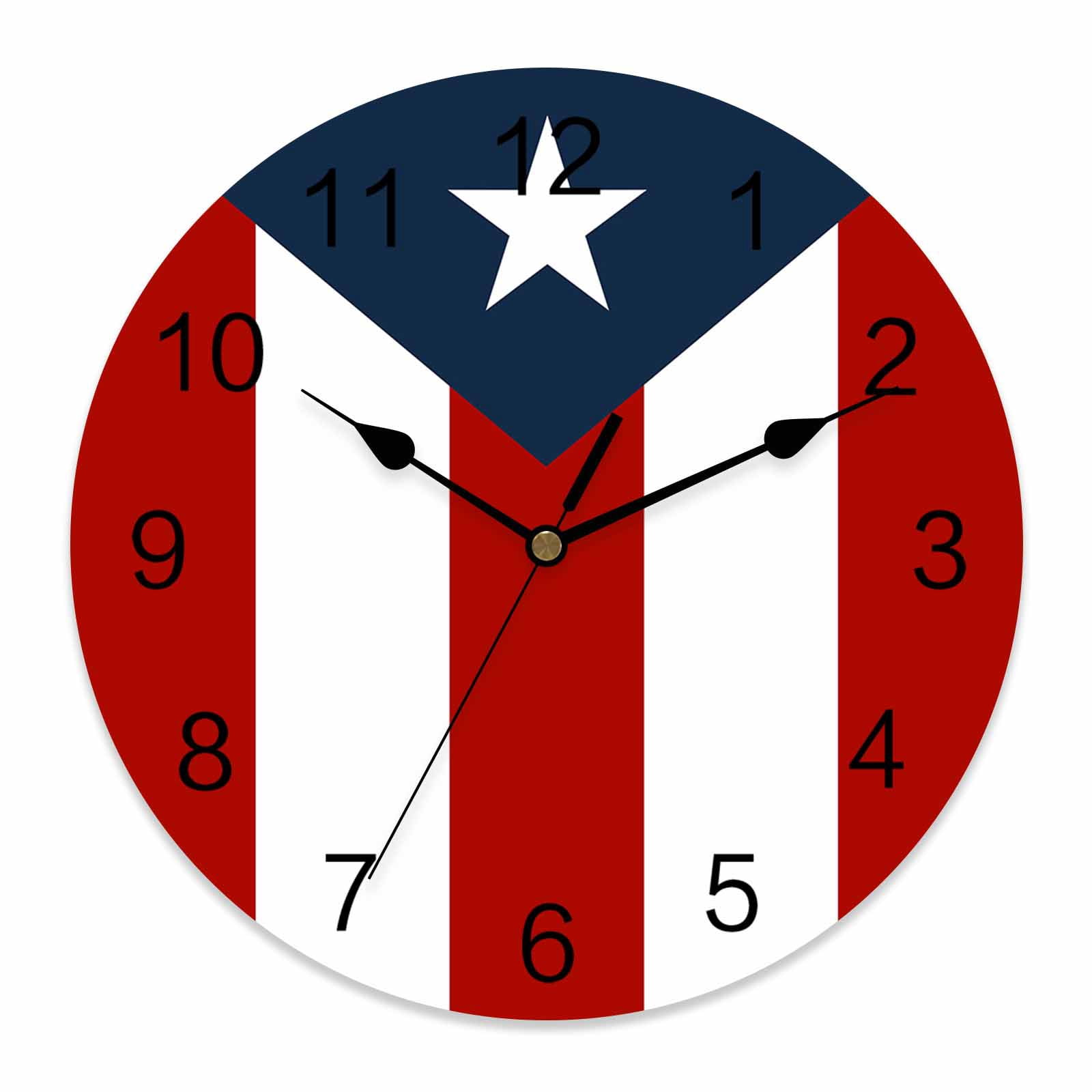 4th of July Wall Clock Puerto Rico Flag Clocks PVC Silent Non-Ticking ...