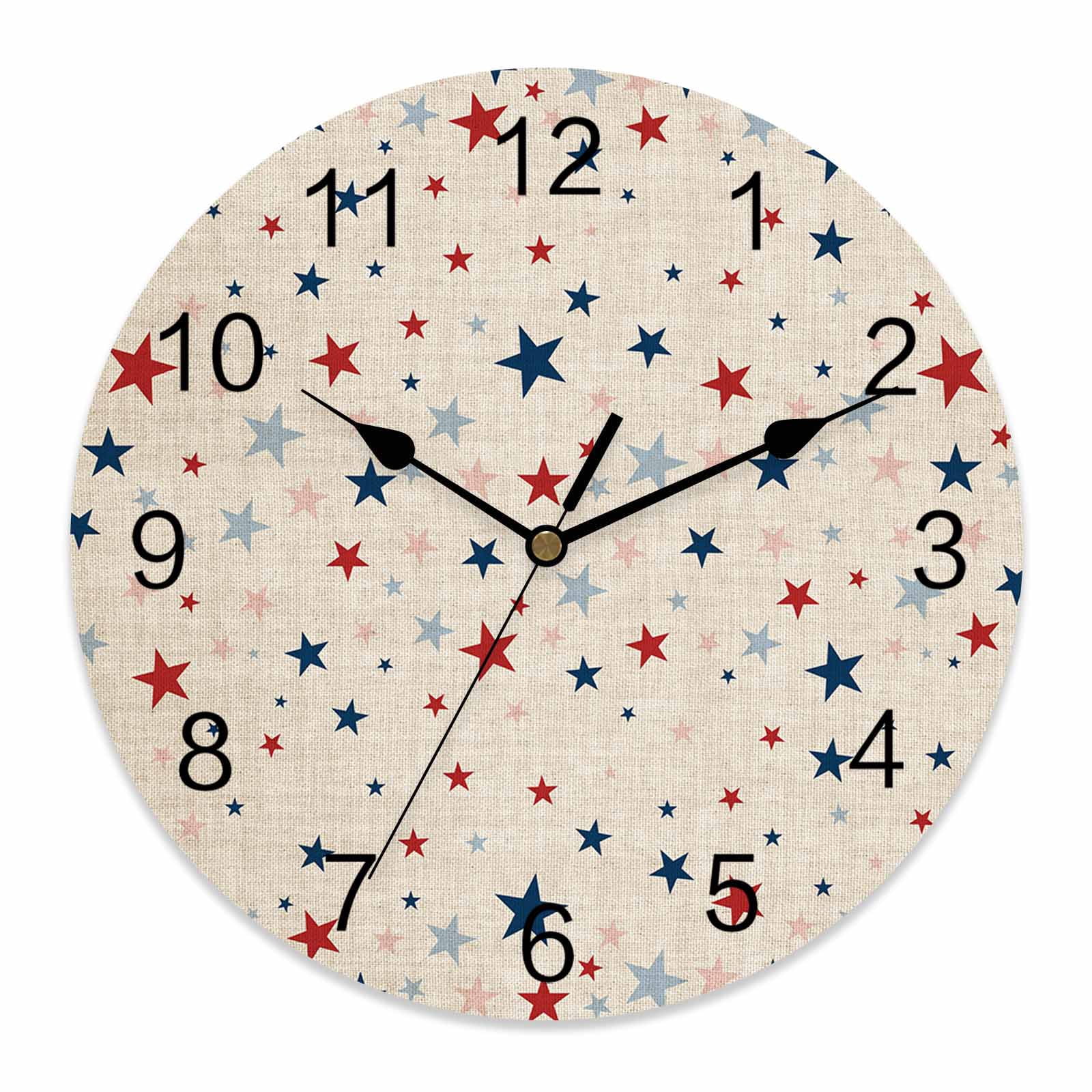 4th of July Wall Clock Red and Blue Stars Clocks PVC Silent Non-Ticking ...