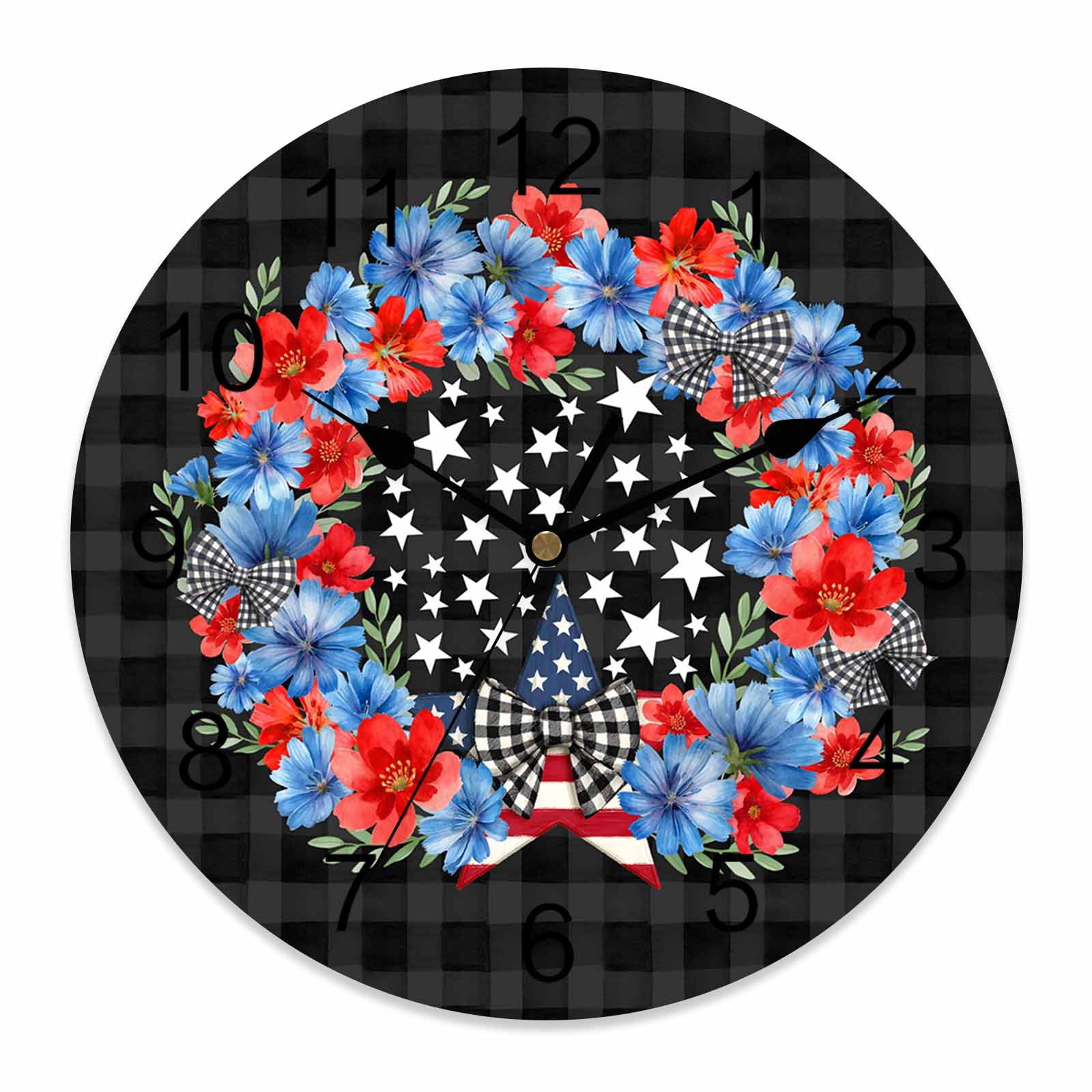 4th of July Wall Clock Red White and Blue Clocks PVC Silent Non-Ticking ...