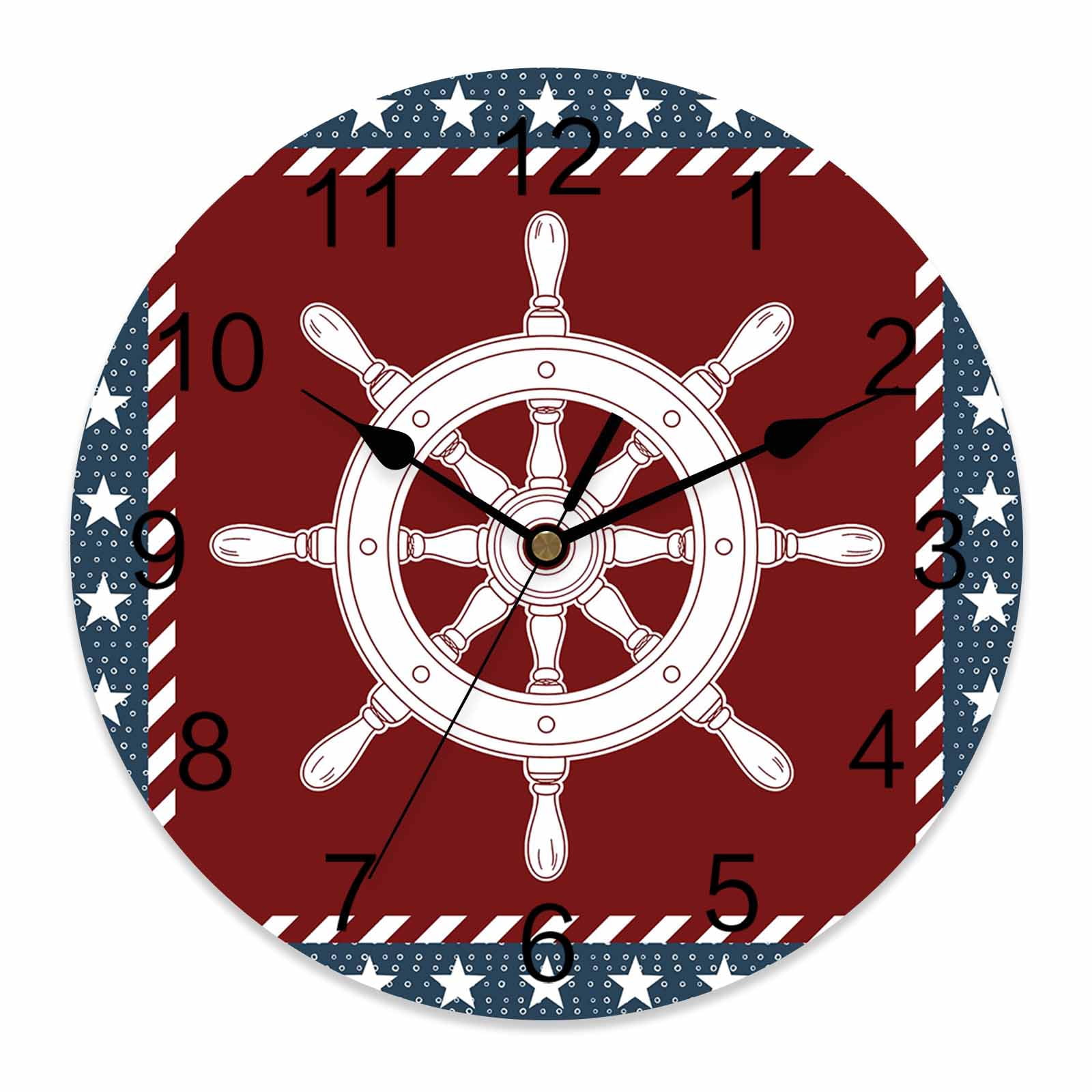 4th of July Wall Clock Red White Blue Star Stripes Clocks PVC Silent ...