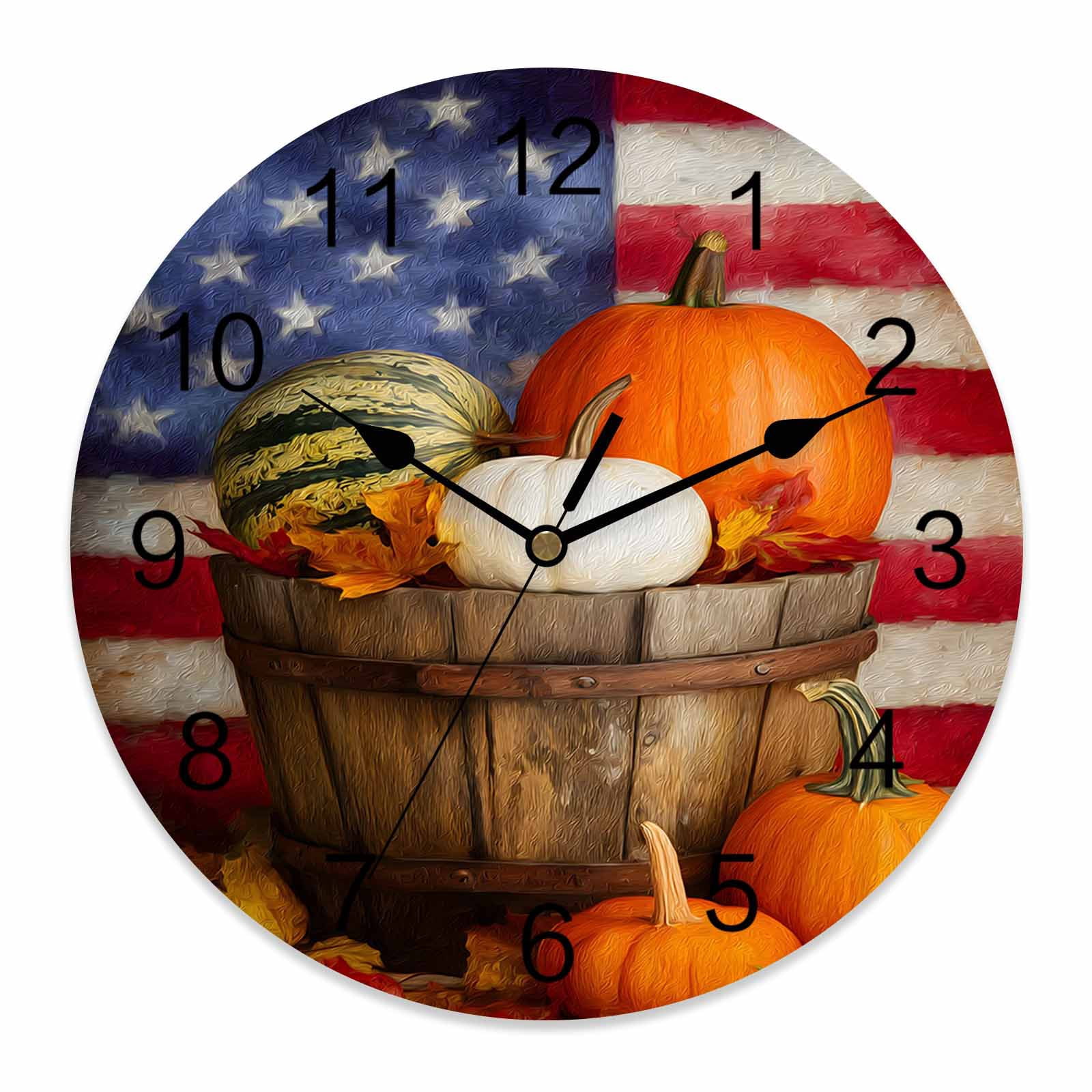4th of July Wall Clock Retro American Flag Clocks PVC Silent Non ...