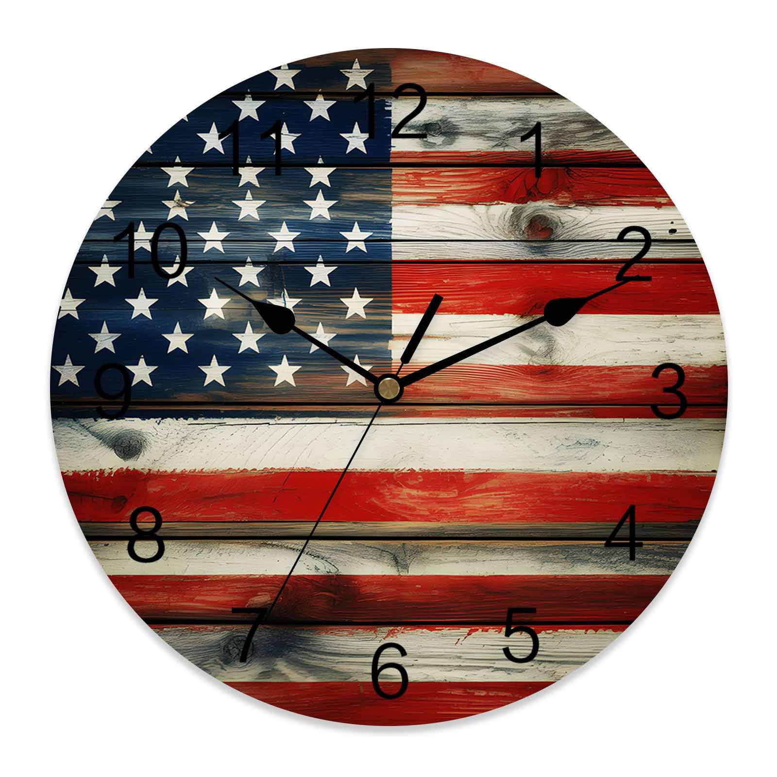 4th of July Wall Clock Retro American Flag Clocks PVC Silent Non ...