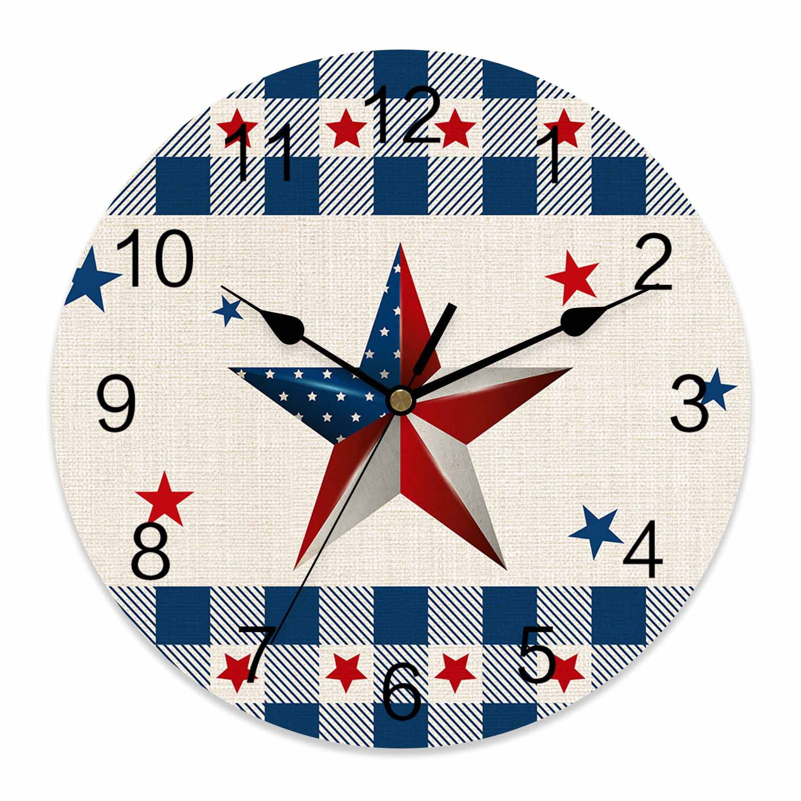 4th of July Wall Clock Star American Flag Clocks PVC Silent Non-Ticking ...