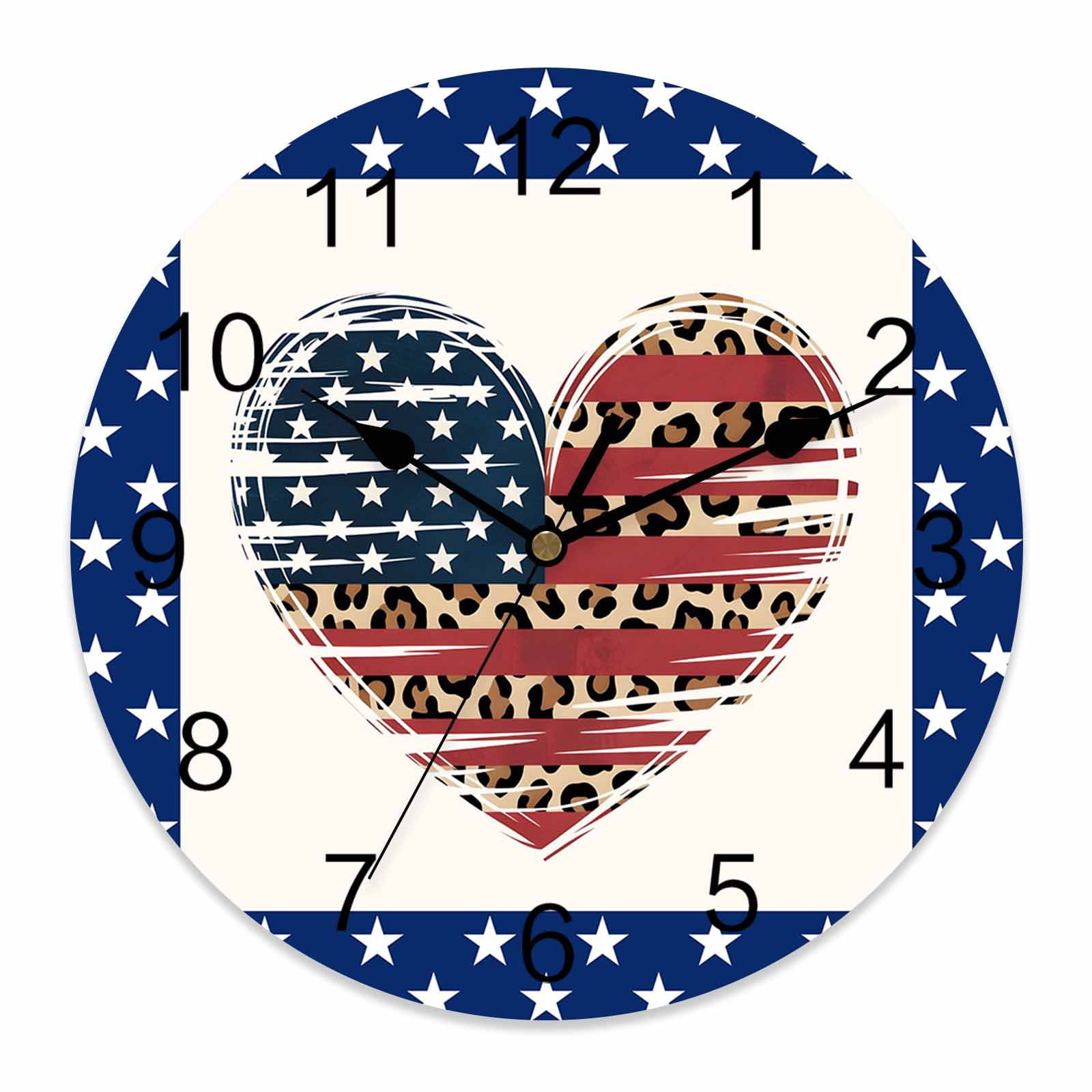 4th of July Wall Clock Stars USA Flag Clocks PVC Silent Non-Ticking ...