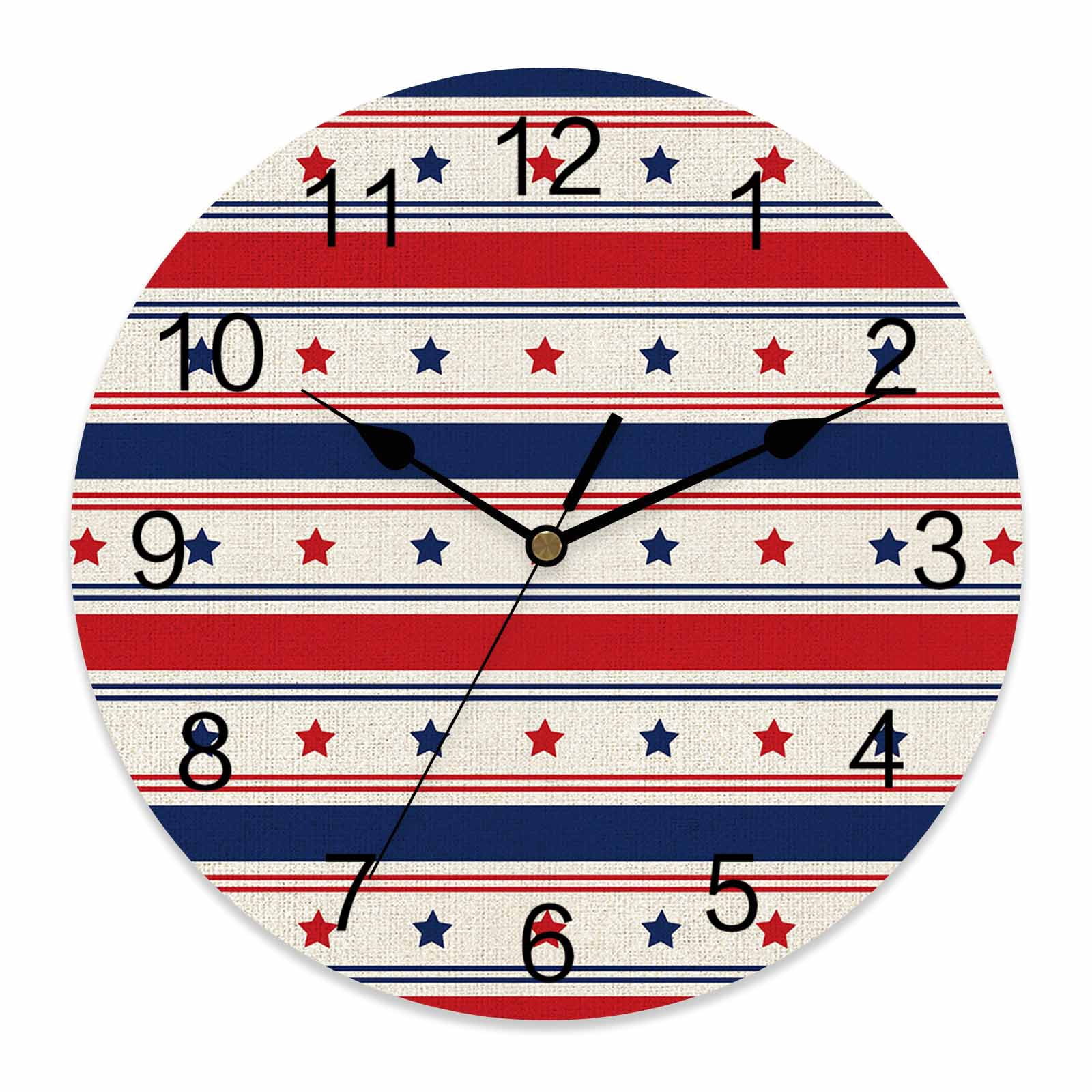 4th of July Wall Clock US Flag Clocks PVC Silent Non-Ticking Battery ...