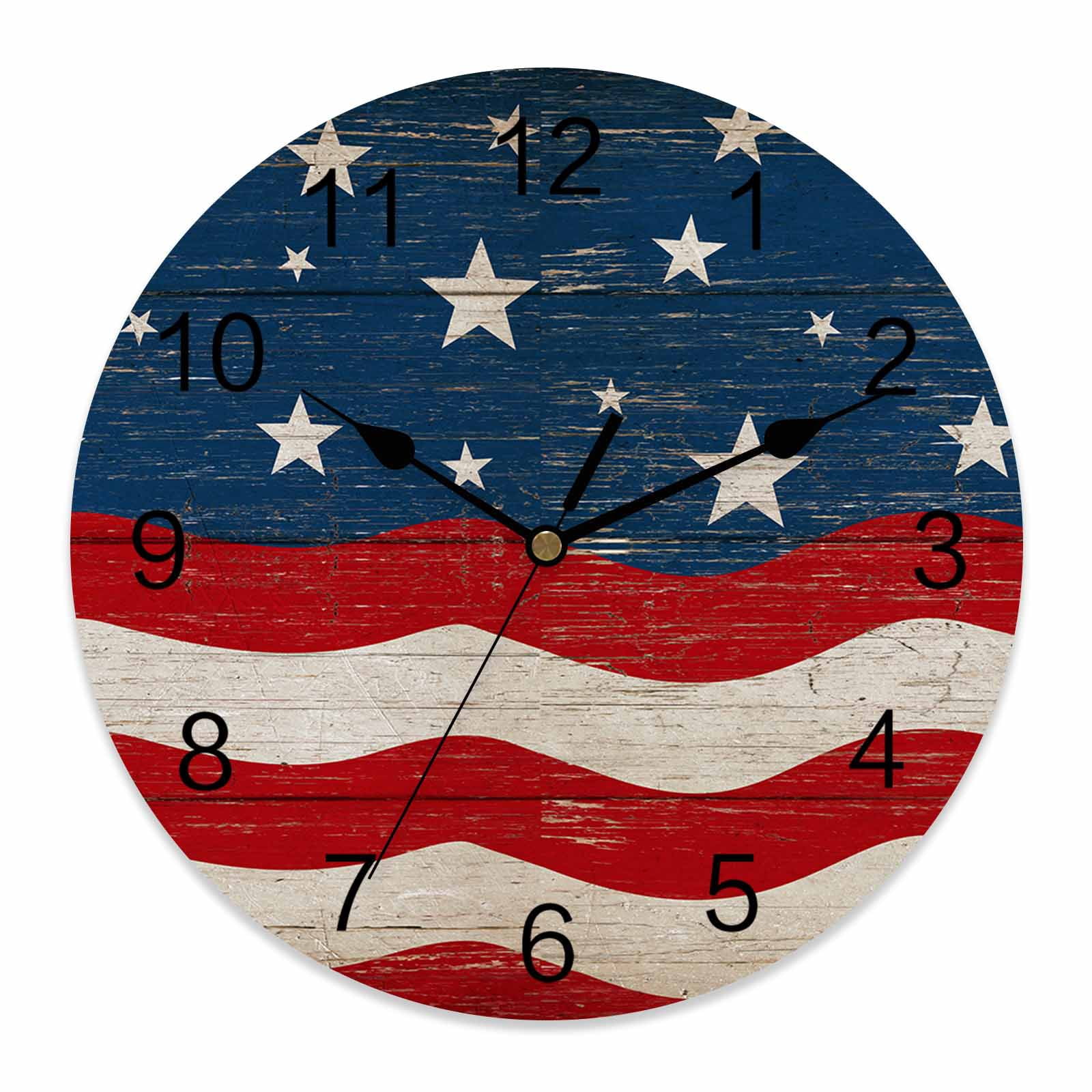 4th of July Wall Clock US Flag Clocks PVC Silent Non-Ticking Battery ...