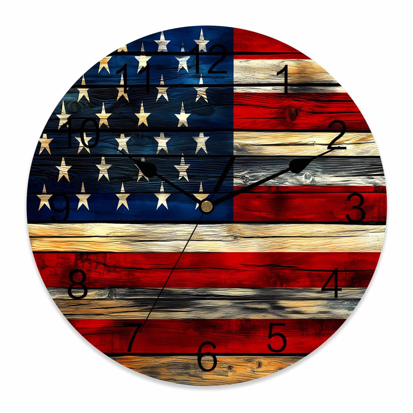 4th of July Wall Clock USA Flag Clocks PVC Silent Non-Ticking Battery ...