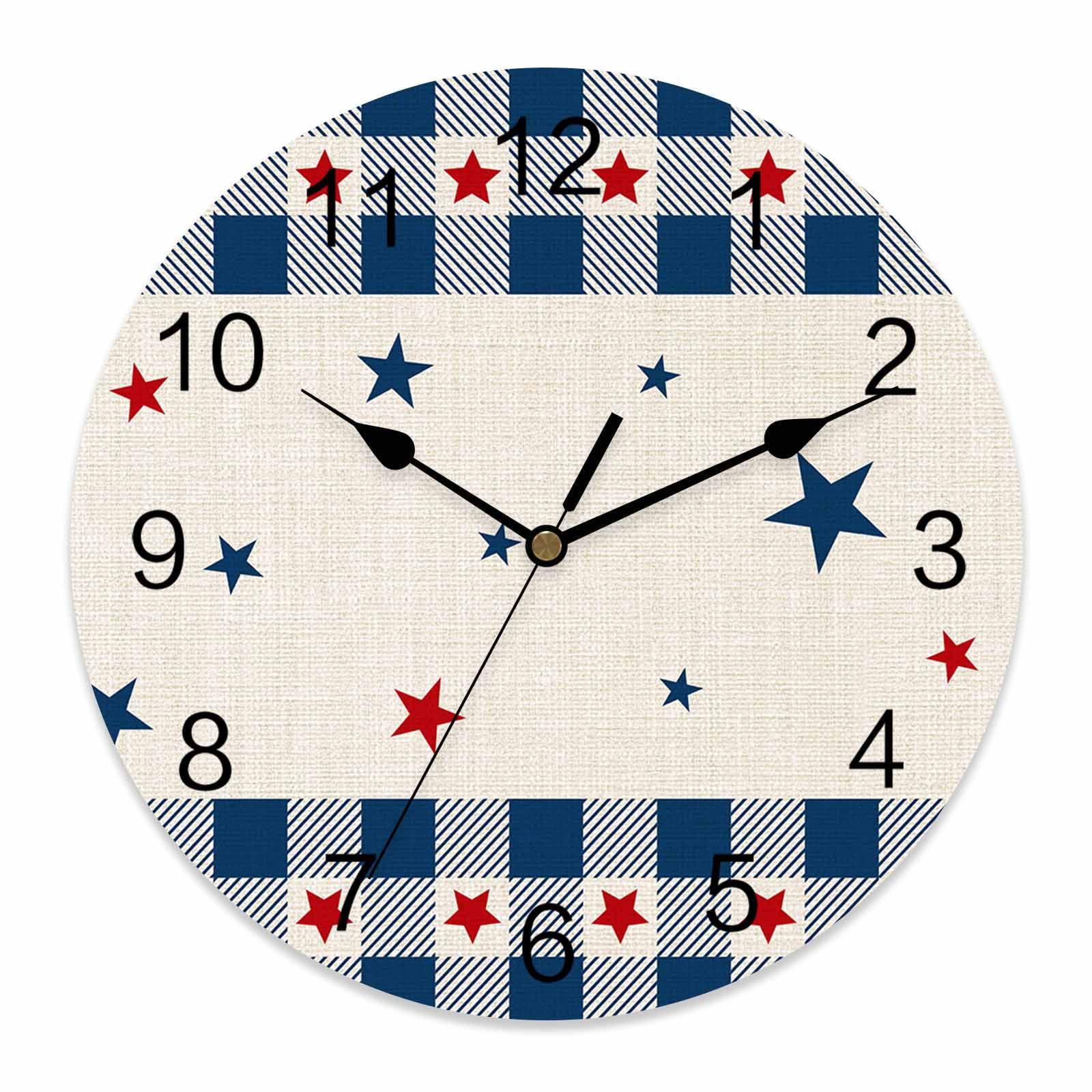 4th of July Wall Clock USA Flag Clocks PVC Silent Non-Ticking Battery ...