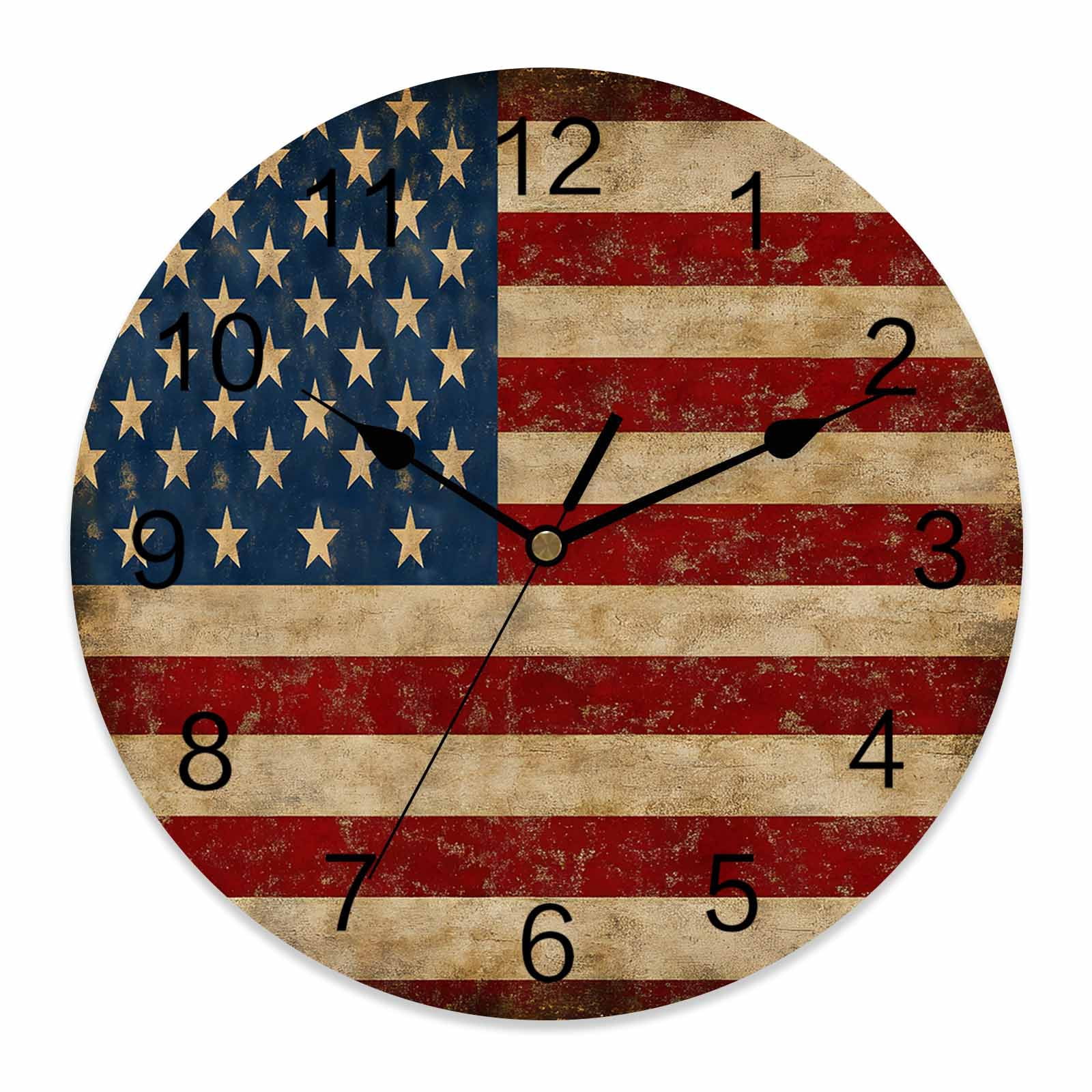 4th of July Wall Clock USA Flag Clocks PVC Silent Non-Ticking Battery ...