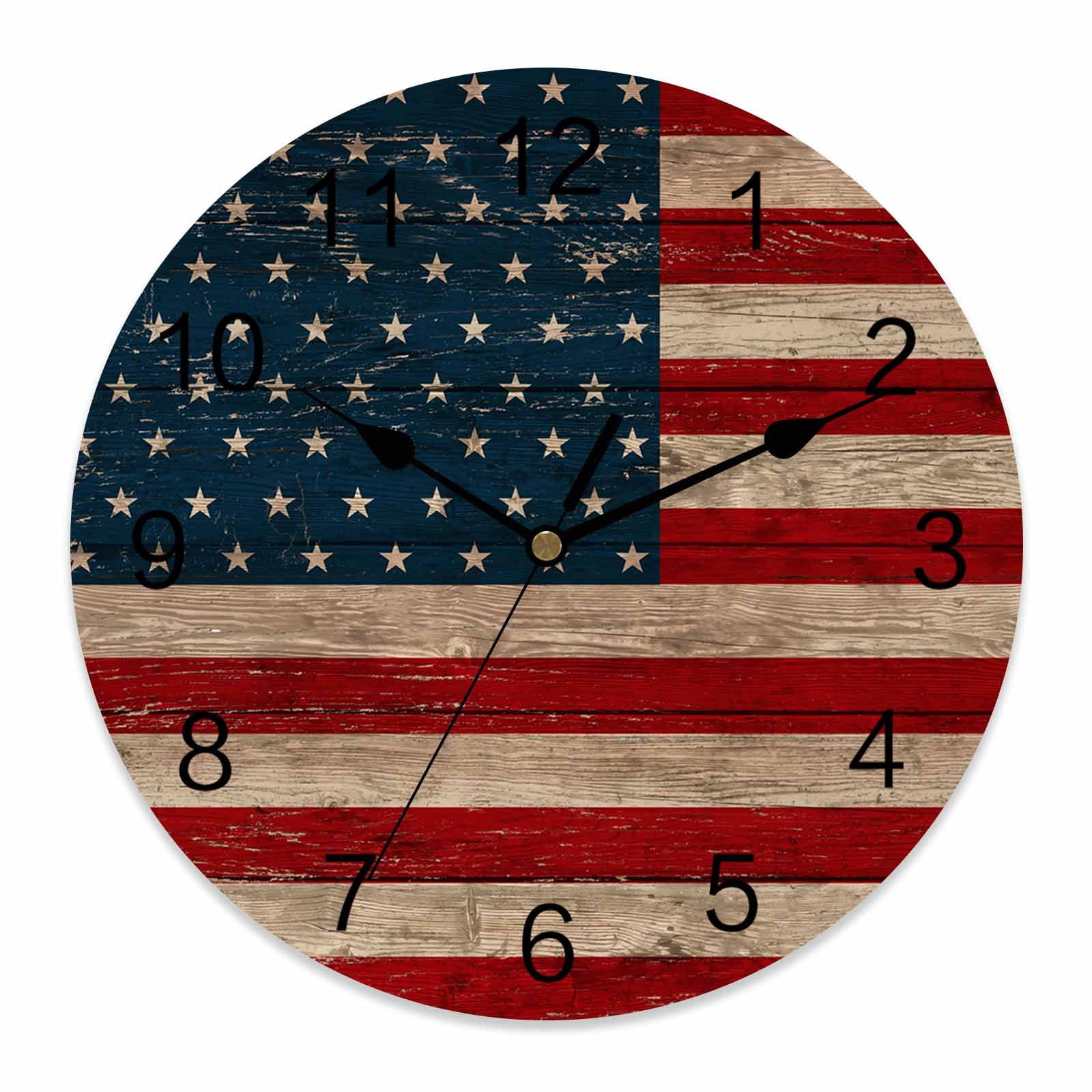 4th of July Wall Clock USA Flag Clocks PVC Silent Non-Ticking Battery ...