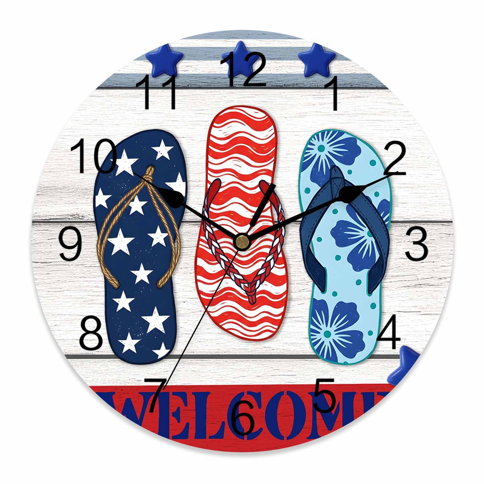 4th of July Wall Clock USA Flag Flip Flops Clocks PVC Silent Non ...