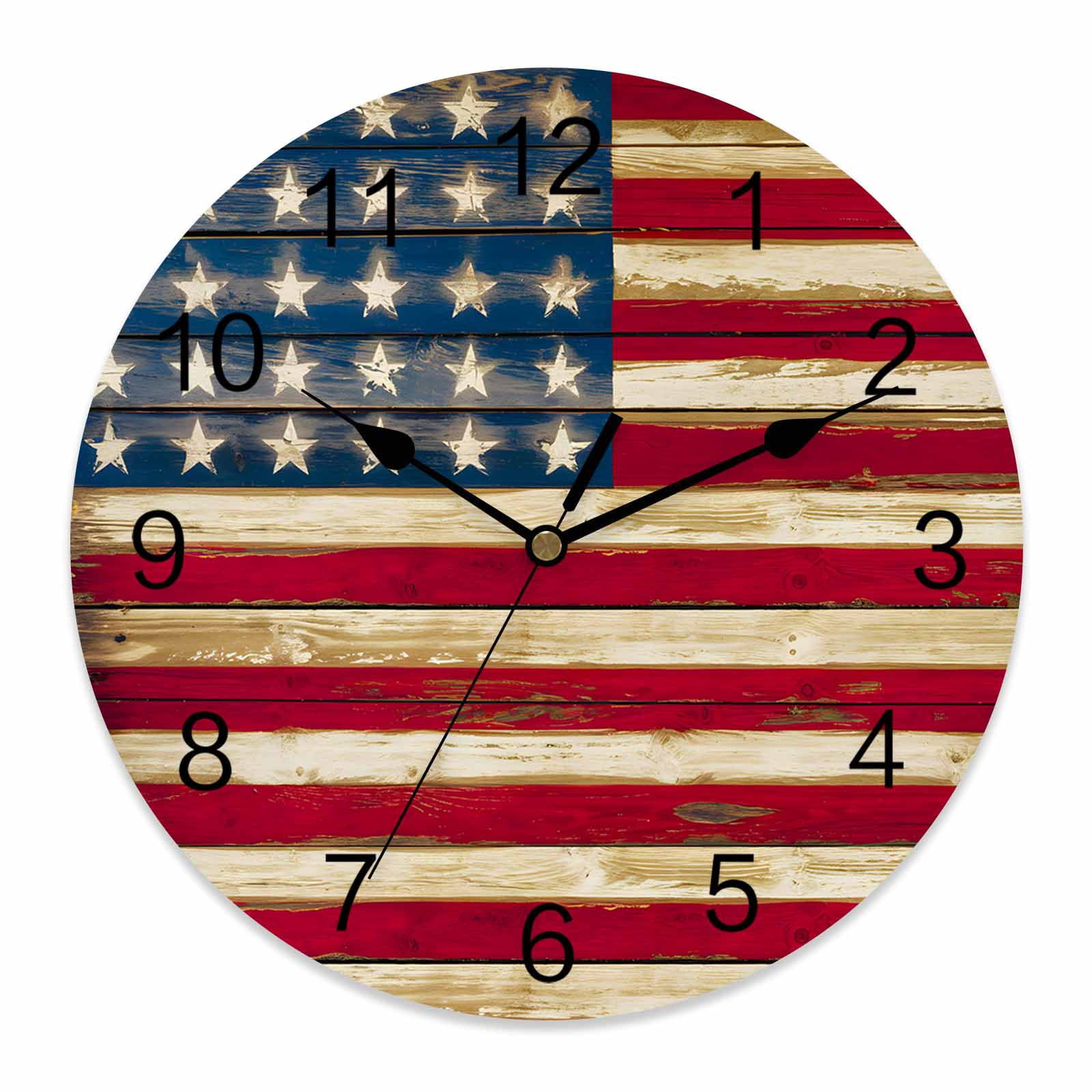 4th of July Wall Clock Vintage American Flag Clocks PVC Silent Non ...