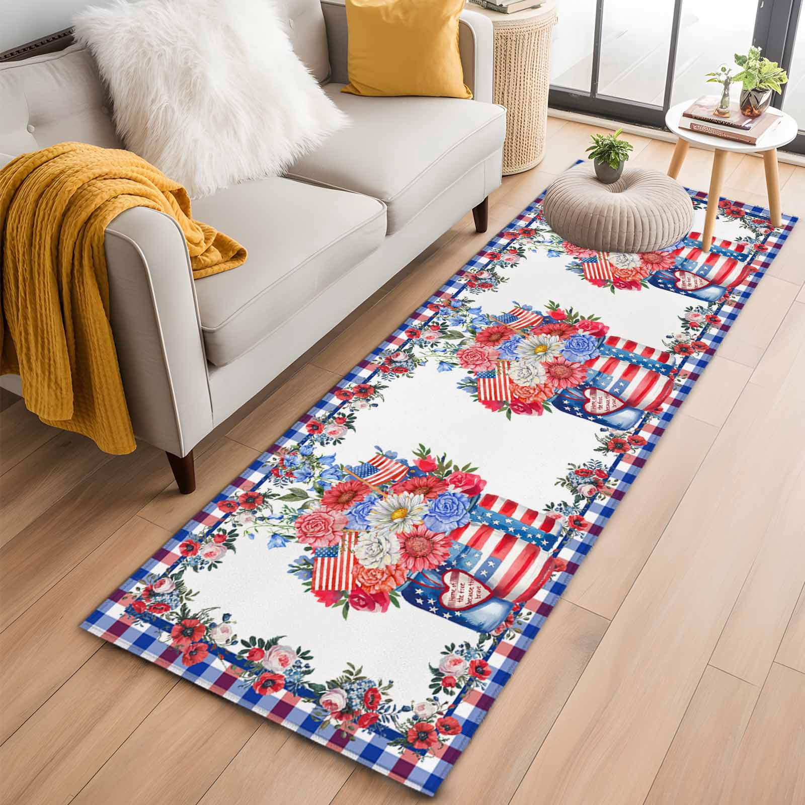 4th of July Washable Area Rug 2 x 6 ft American Flag Bottle, Soft Non ...