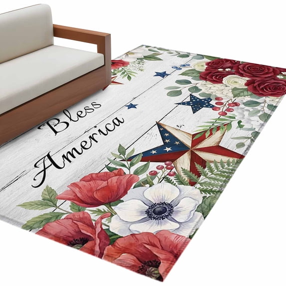 4th of July Washable Area Rugs 2.7'x5', God Bless America Stars Red ...