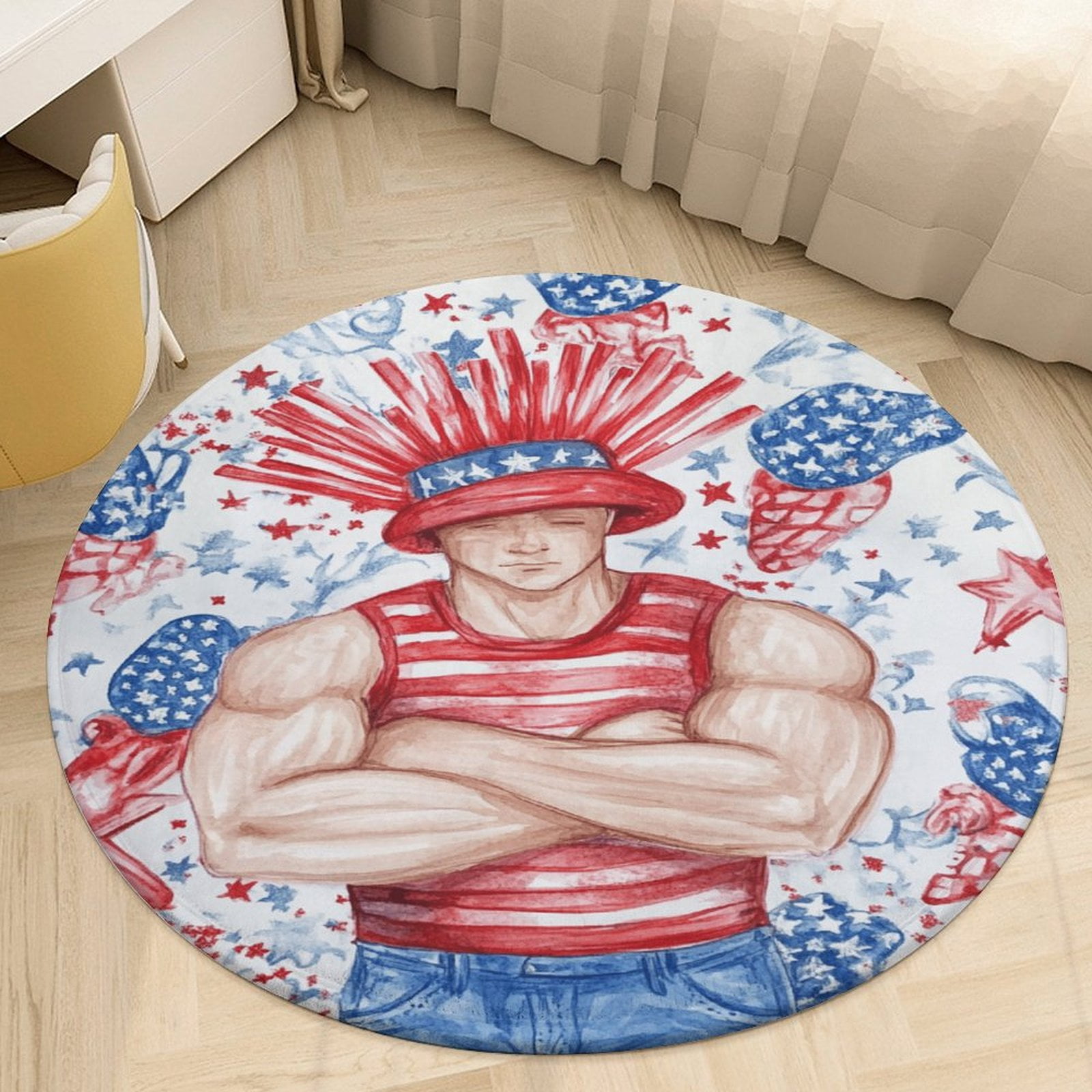 4th of July Washable Round Rug -Circle Area Rugs for Nursery Bedroom ...