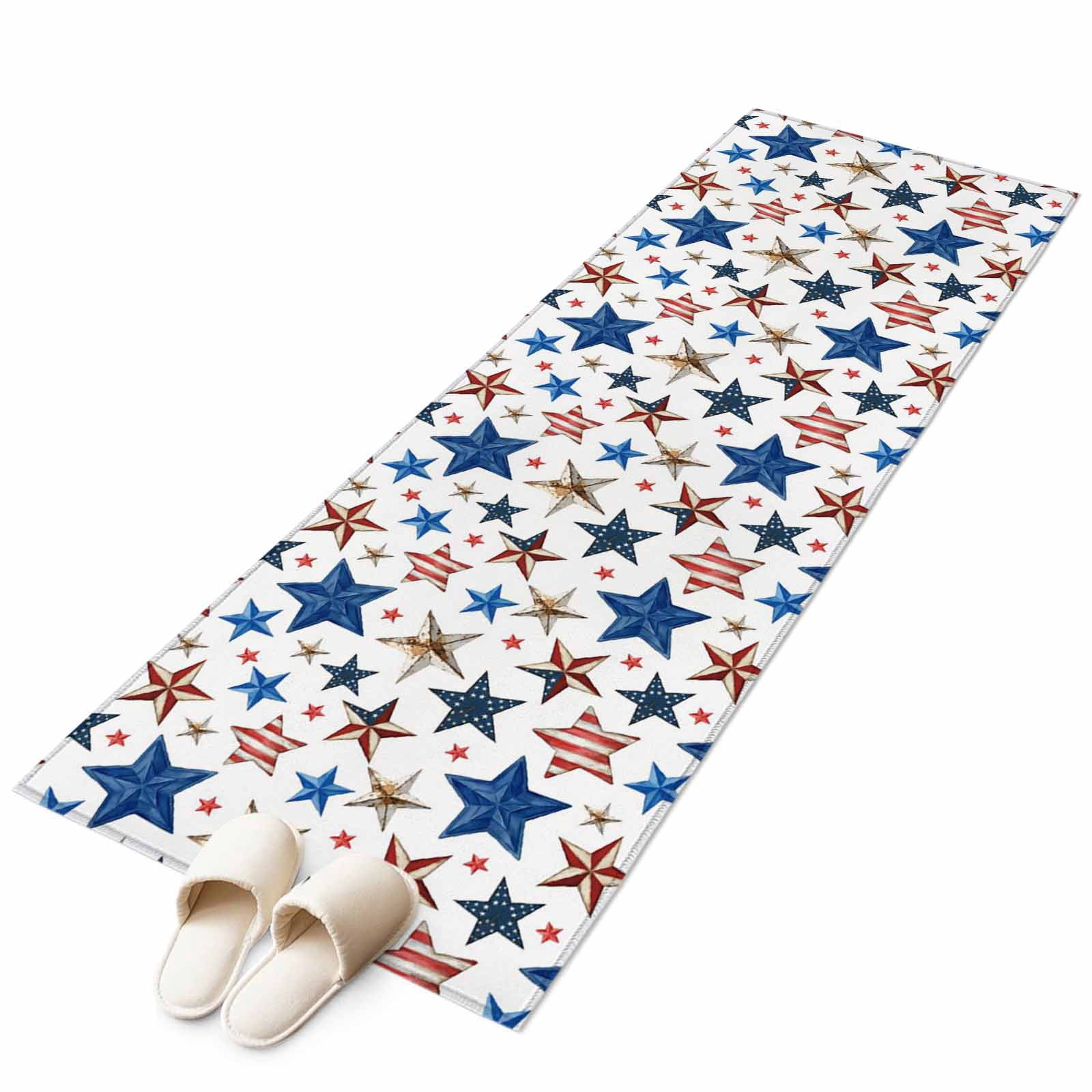 4th of July Washable Runner Rugs 2'x6', Mottled Usa Flag Striped Stars ...
