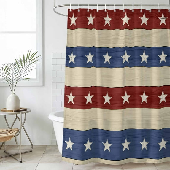 4th of July Waterproof Fabric Shower Curtain,Blue Red Star Striped ...