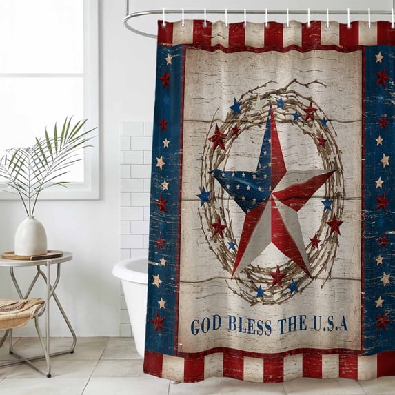 4th of July Waterproof Fabric Shower Curtain,Counrty Star on Wood ...