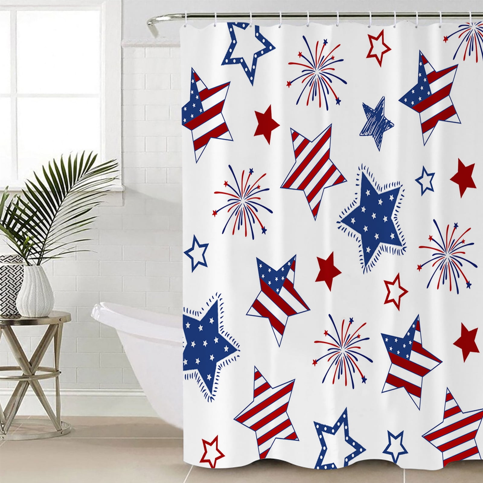 4th of July Waterproof Fabric Shower Curtain, Independence Day Blue Red ...