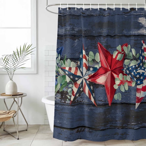4th of July Waterproof Fabric Shower Curtain,Independence Day Red Star ...