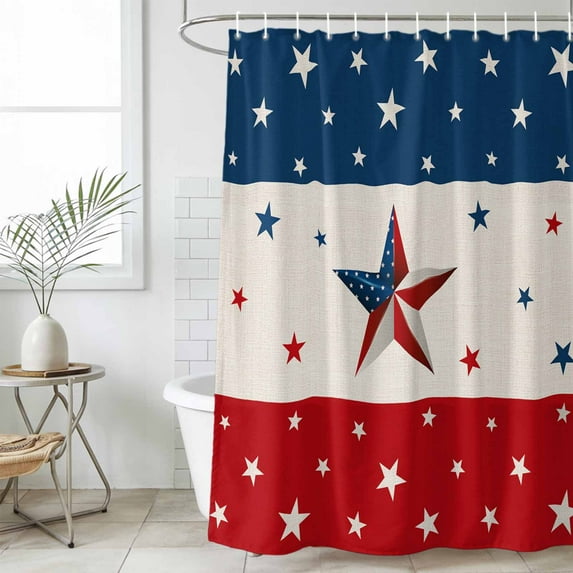 4th of July Waterproof Fabric Shower Curtain,Red White Blue Striped ...