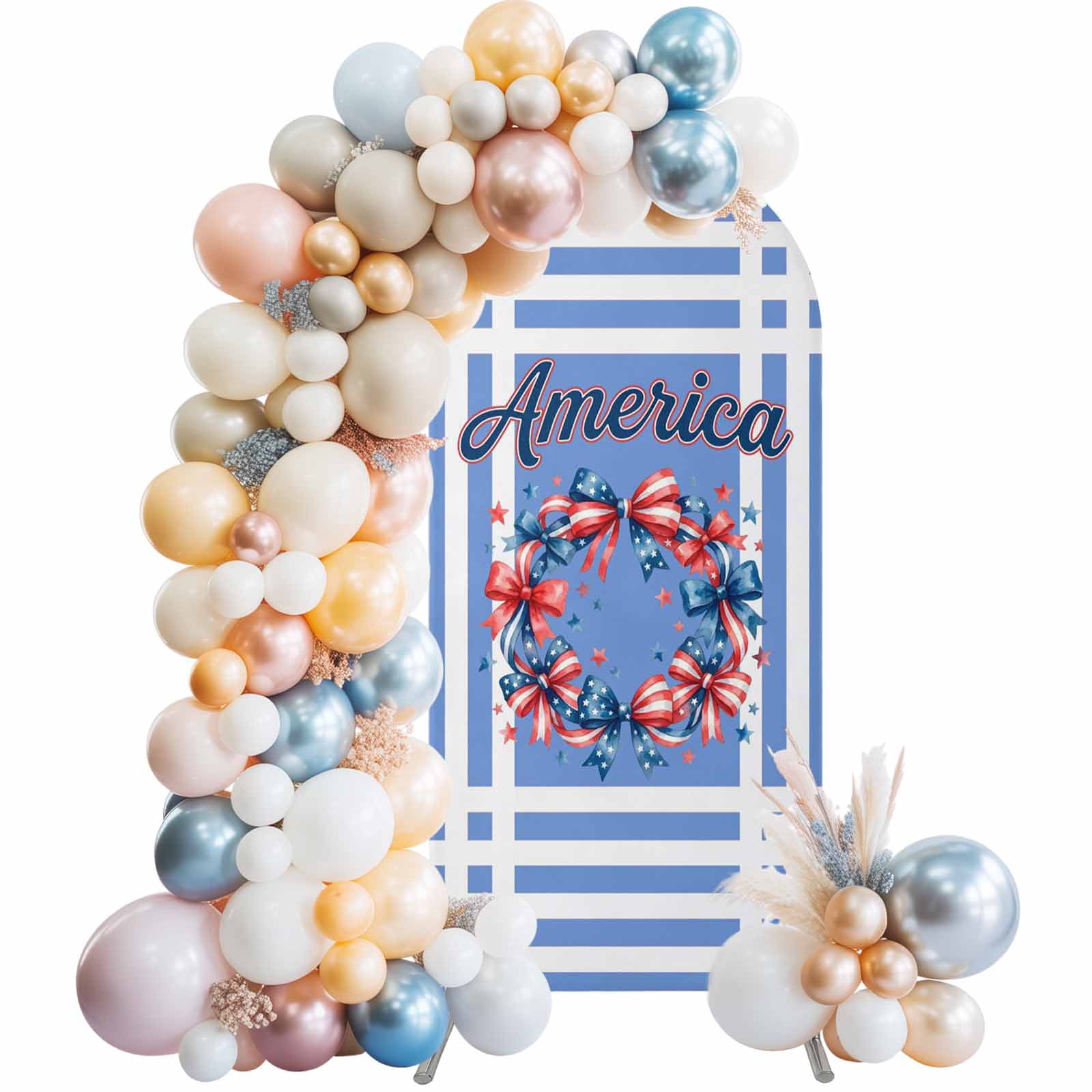 4th of July Wedding Arch Cover 6FT Patriotic Bow Wreath Stars and ...