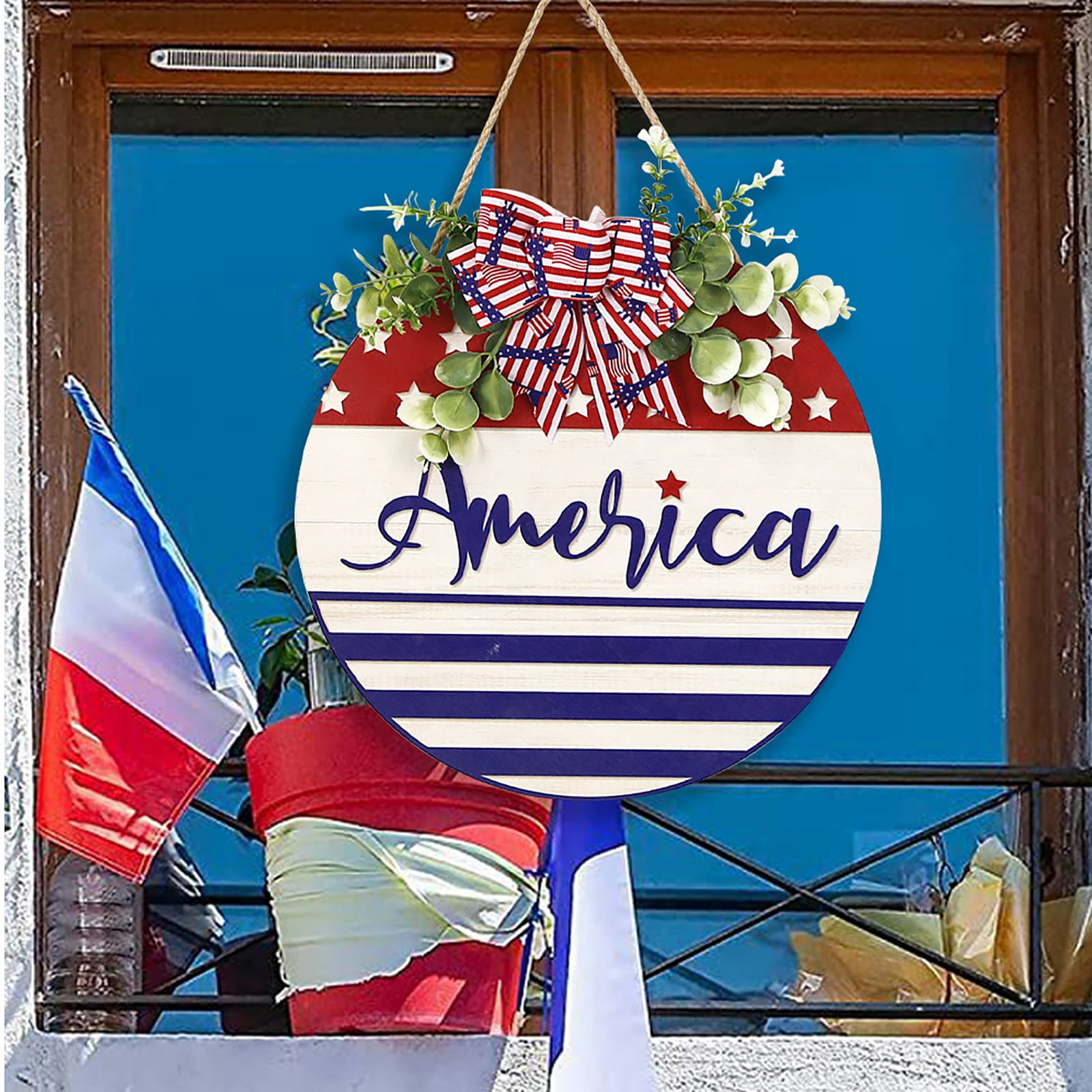 4th of July Welcome Sign Decorations Patriotic Wooden Signs Star ...