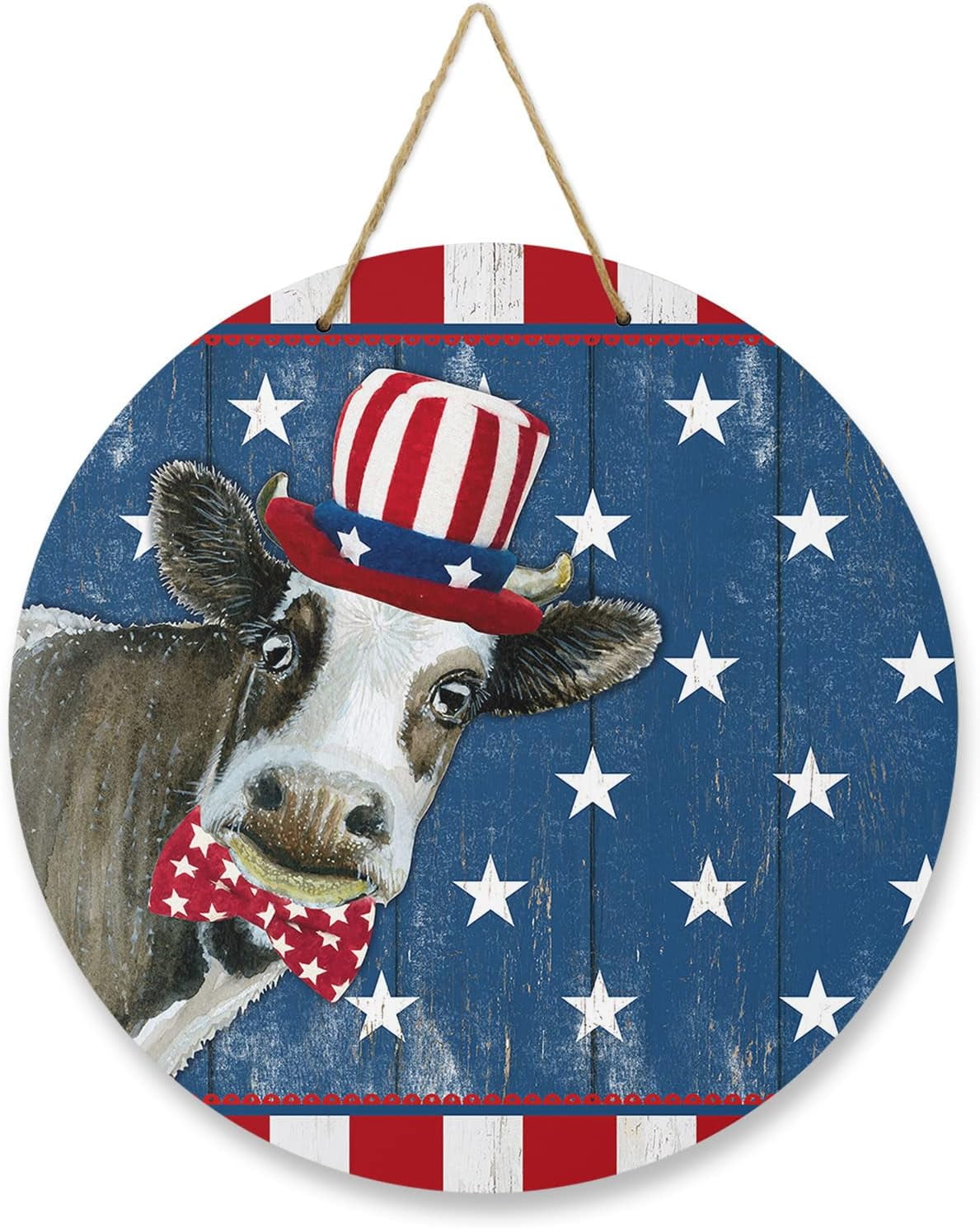 4th of July Welcome Sign Front Door Farm Cow Stars Wreath Door ...