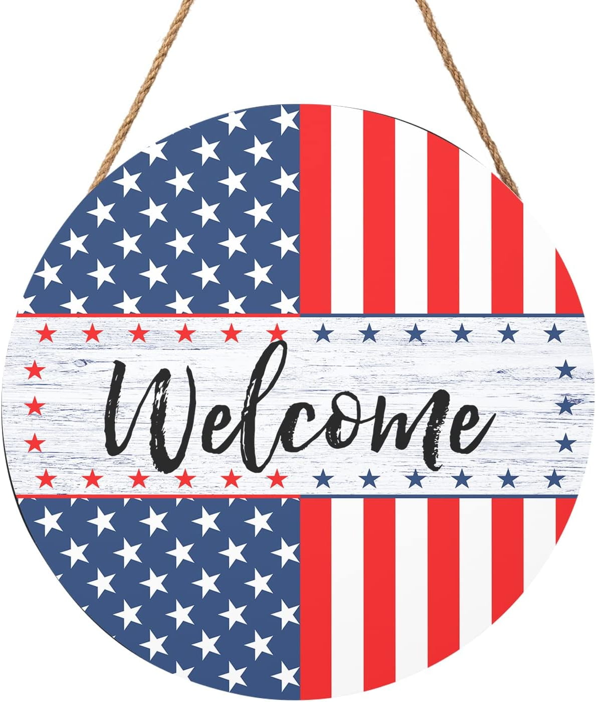 4th of July Welcome Sign Wooden Patriotic Stars Door Hanger Sign for ...