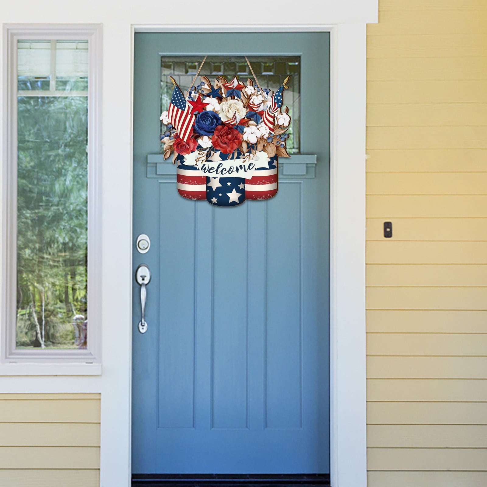 4th of July Welcome Sign Wreath Guopo Sign Hanging Independence Day ...